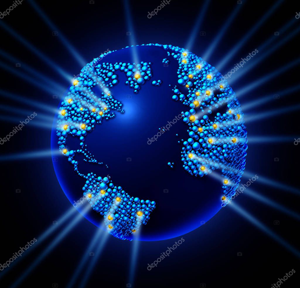 Mundo de red global con el mapa internacional en forma de pequeñas ...