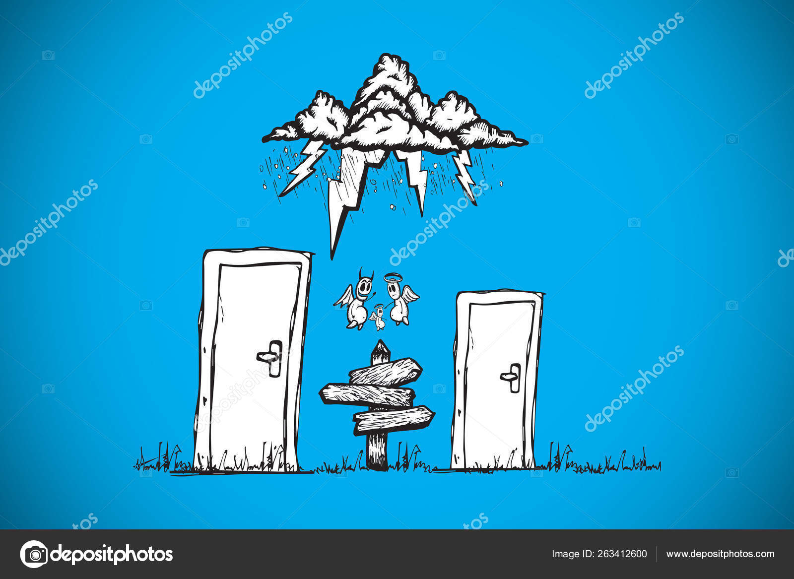 Decision Making Doodle Blue Background Vignette Stock Illustration by ...