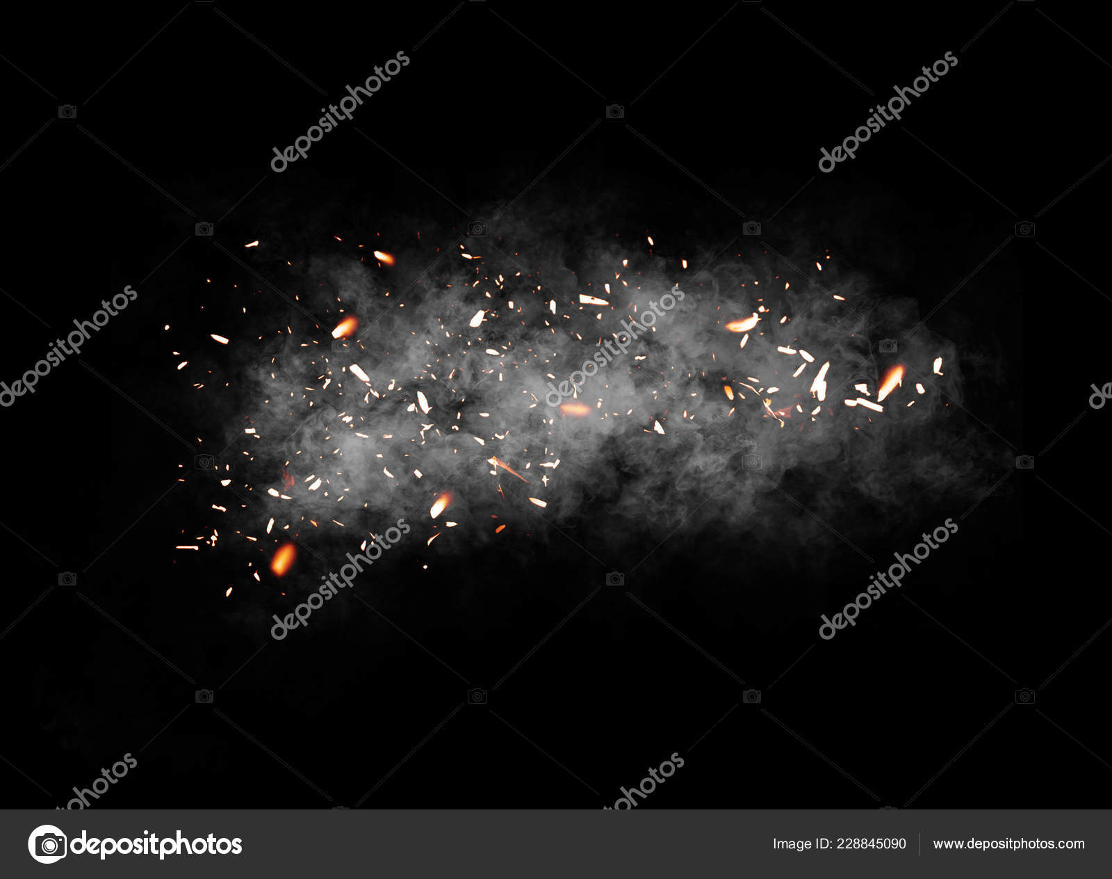 Partícula Fuego Escombros Embers Sobre Fondo Negro Aislado Humo Sobre ...