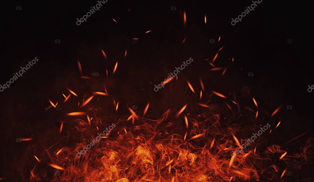 Perfecta textura de llama con partículas de fuego brillan brasas en el ...