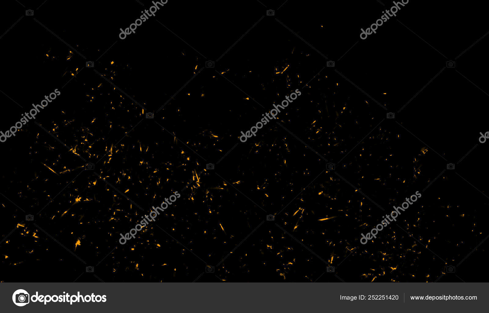 Yellow particles effect dust debris isolated on background, motion ...