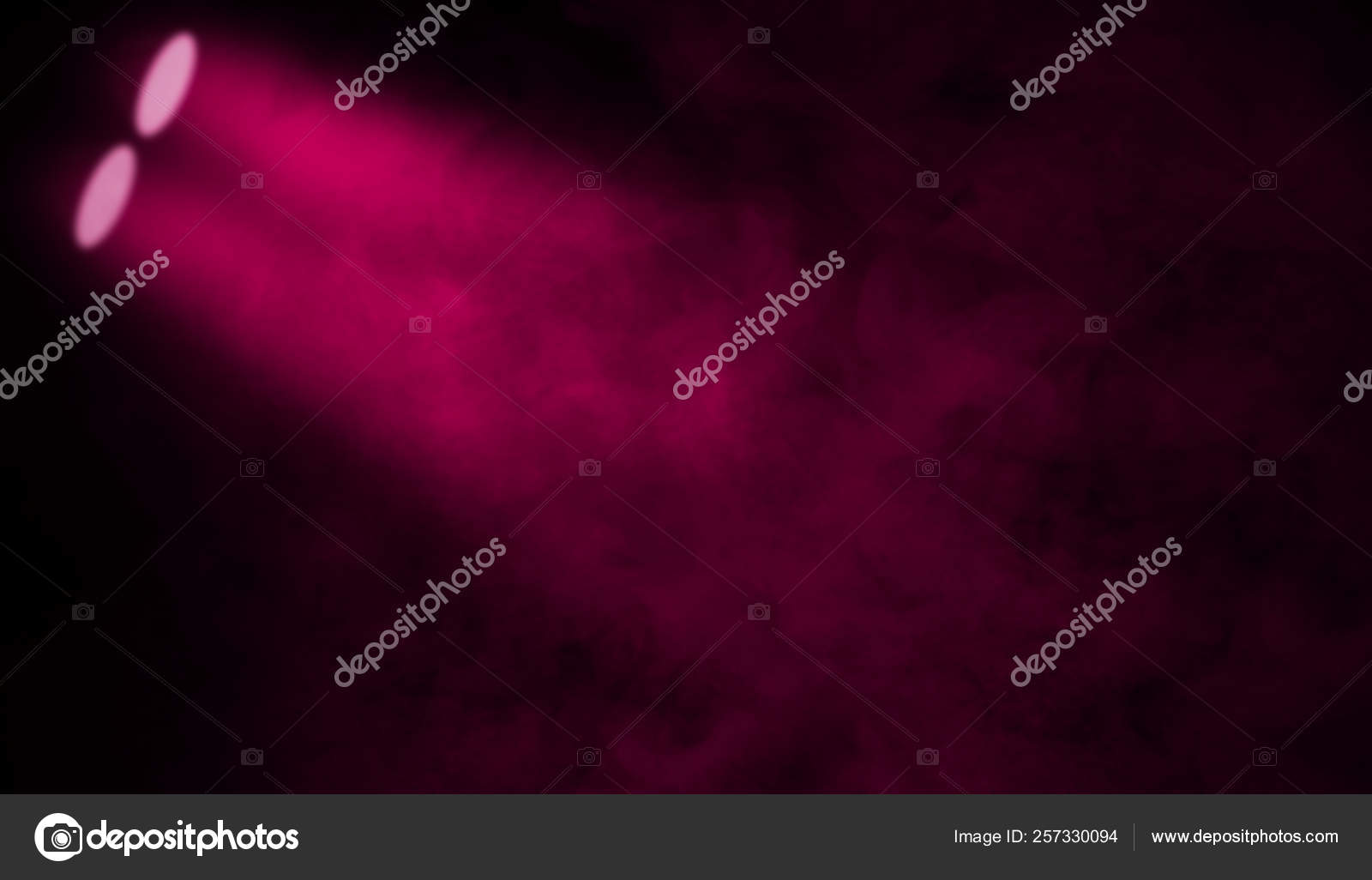 Projector pink spotlight. Beautiful perfomance stage with smoke. Design ...