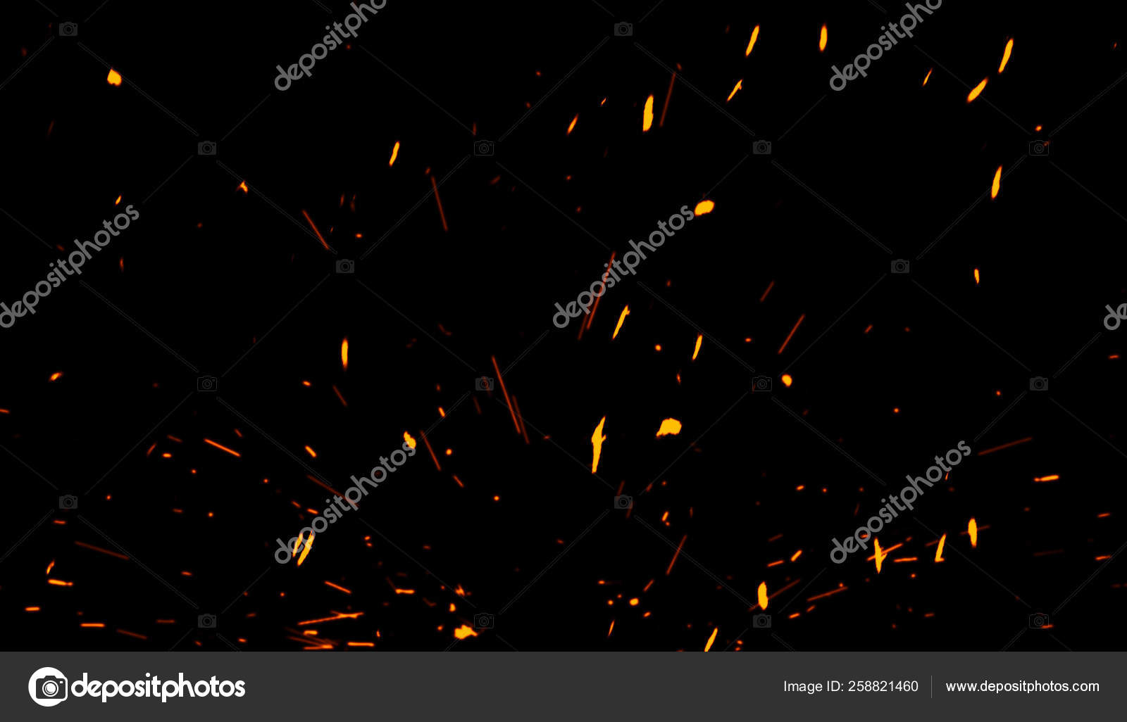 Fire particles effect dust debris isolated on black background, motion ...