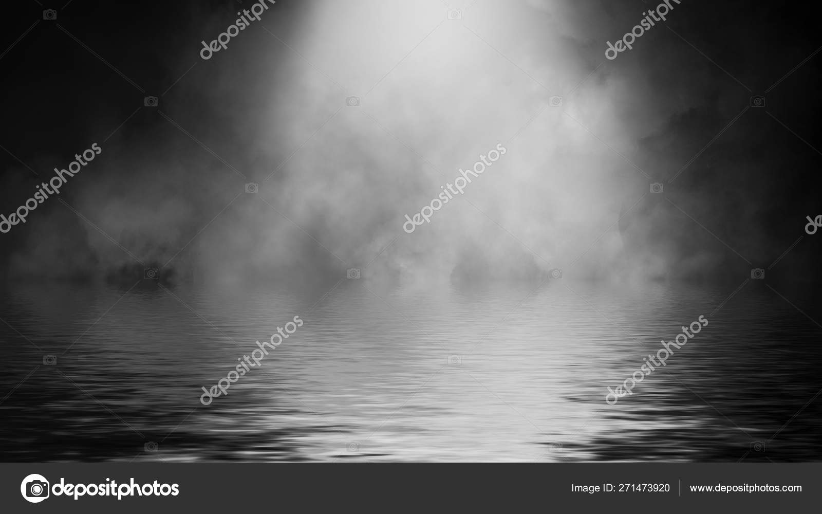 Spotlight smoke with reflection in water. Mistery fog texture ...