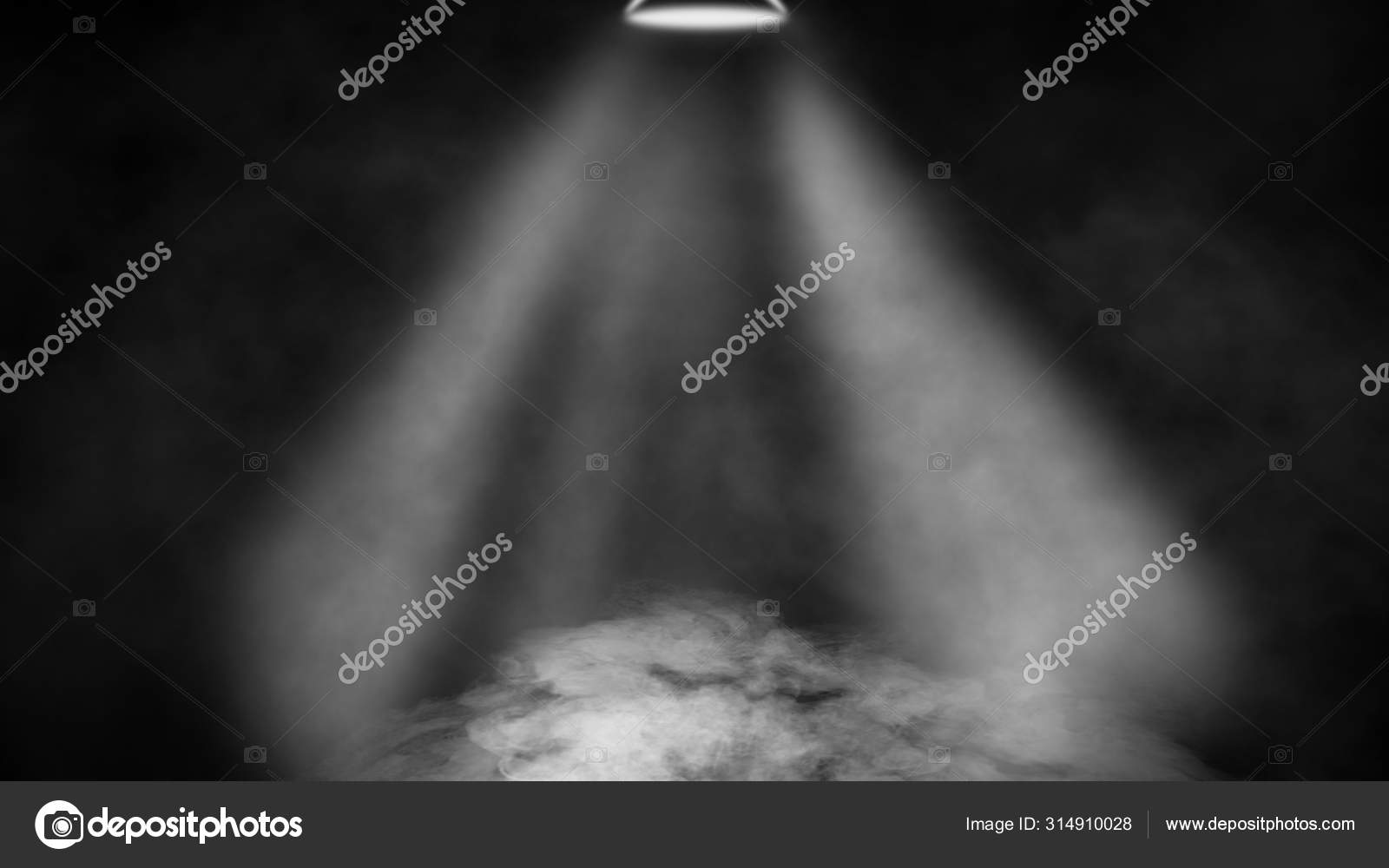 White studio spotlight . Stage with mist smoke on the floor. — Stock ...