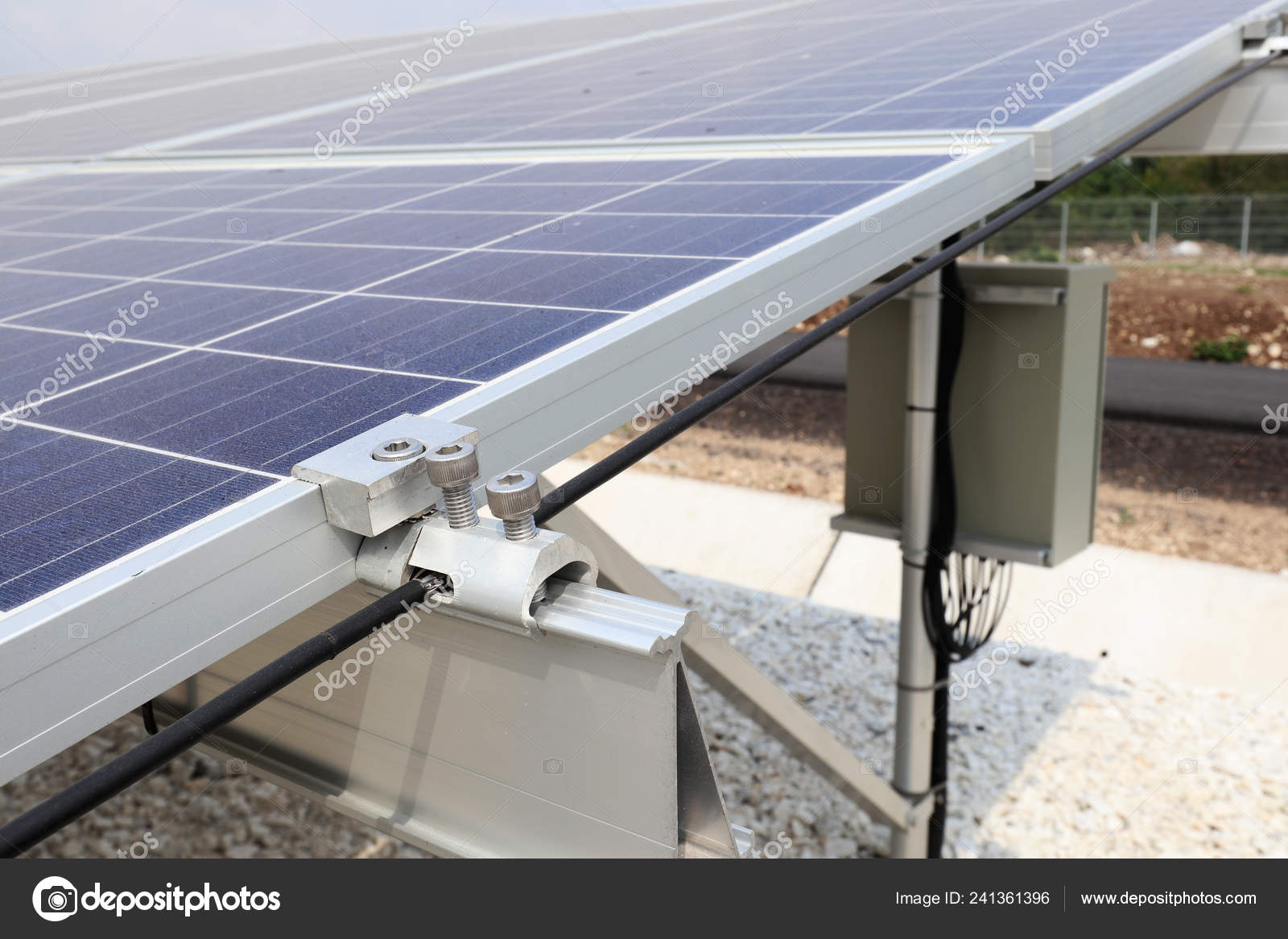 Ground Solar Grounding End Clamps Installation Stock Photo by ...