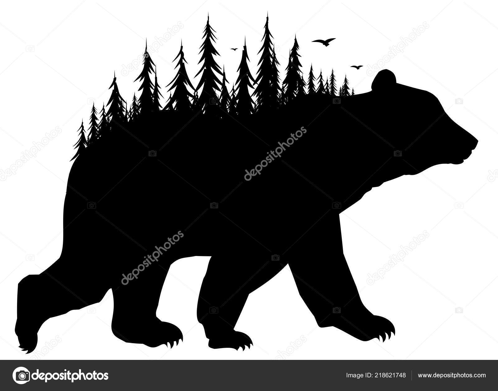 Silhouette Bear Forest Stock Vector by ©Designer_an 218621748