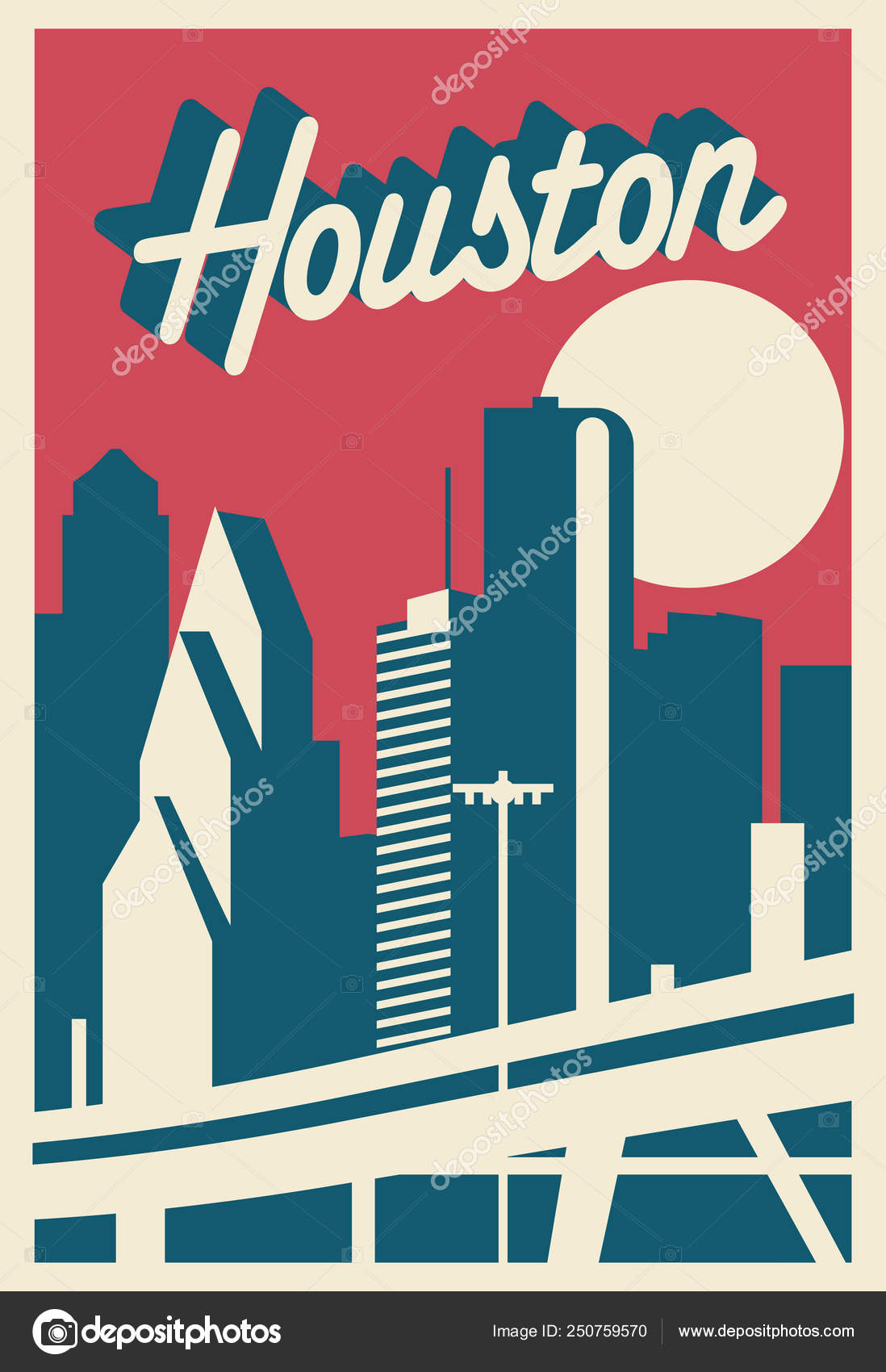 Houston Texas Skyline Postcard Stock Vector Image by ©mauromod #250759570