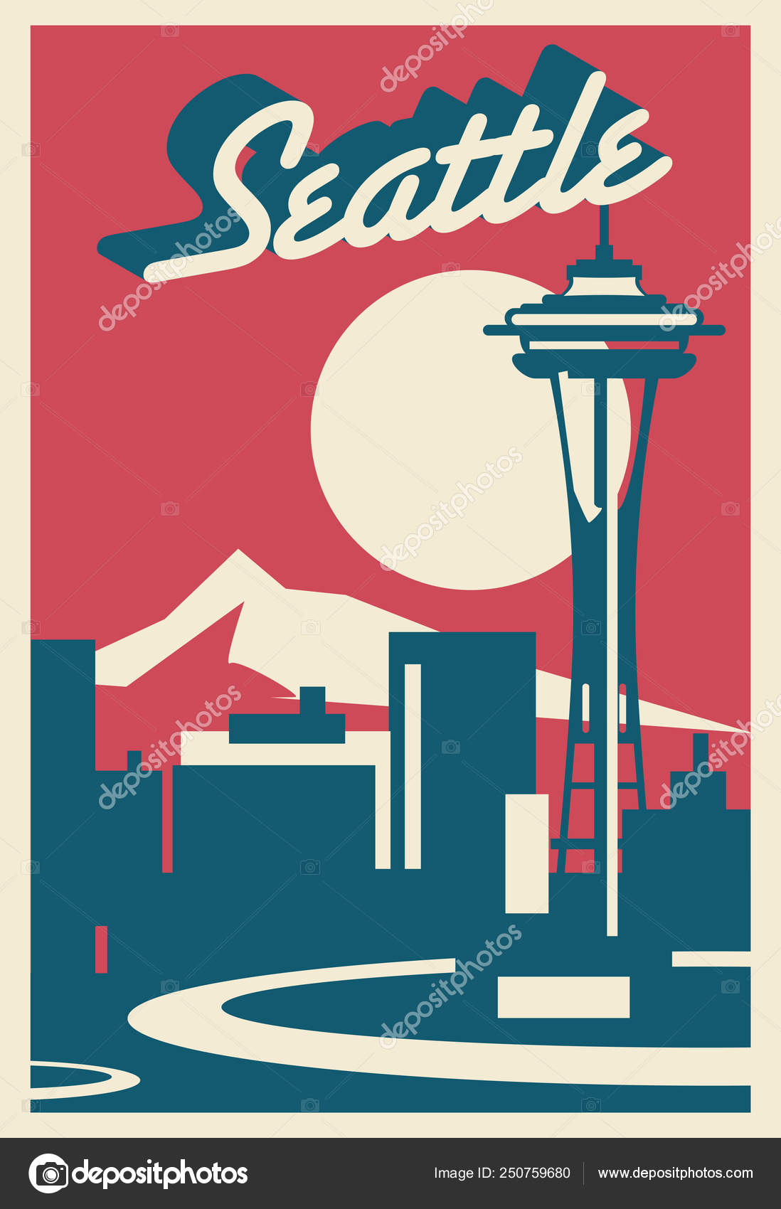 Seattle Washington Skyline Postcard Stock Vector by ©mauromod 250759680