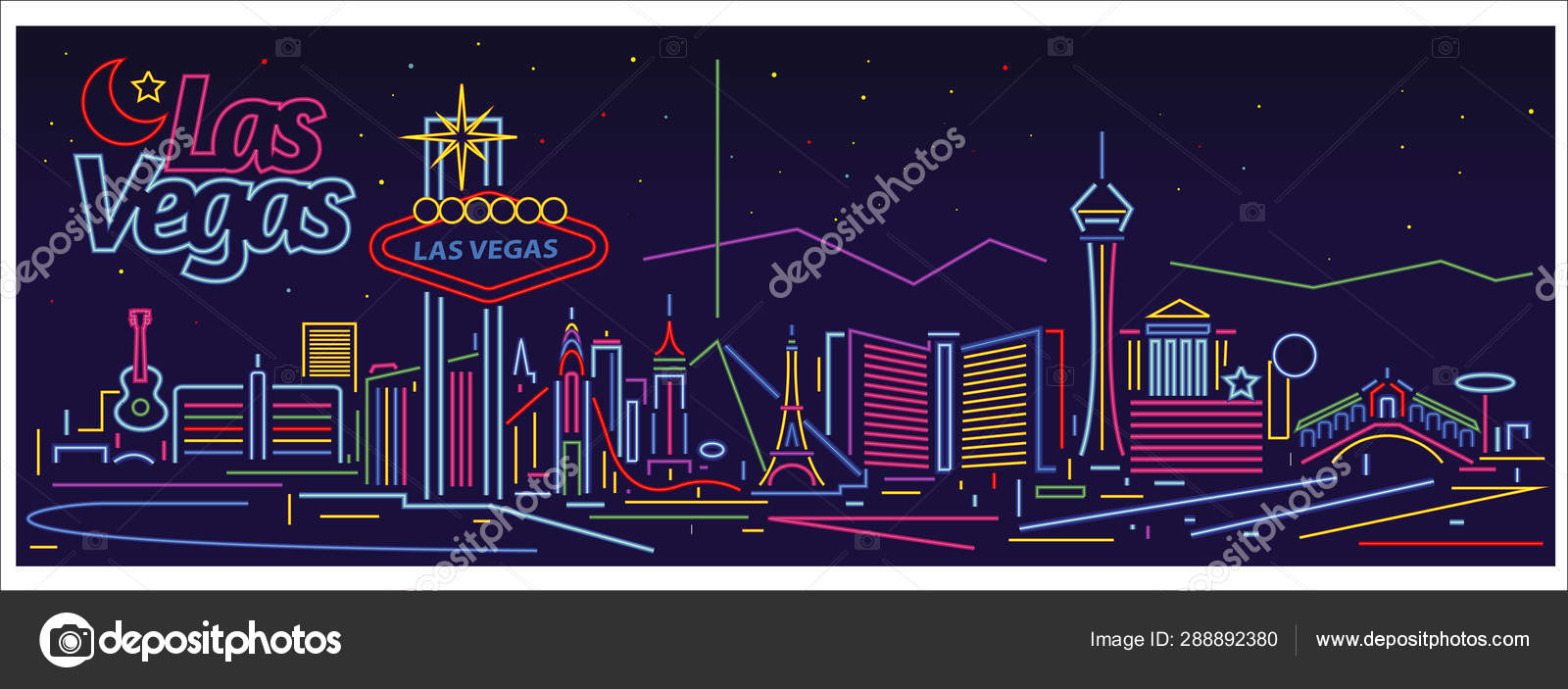 Las Vegas Nevada Neon Sign Skyline Vector Illustration — Stock Vector ...