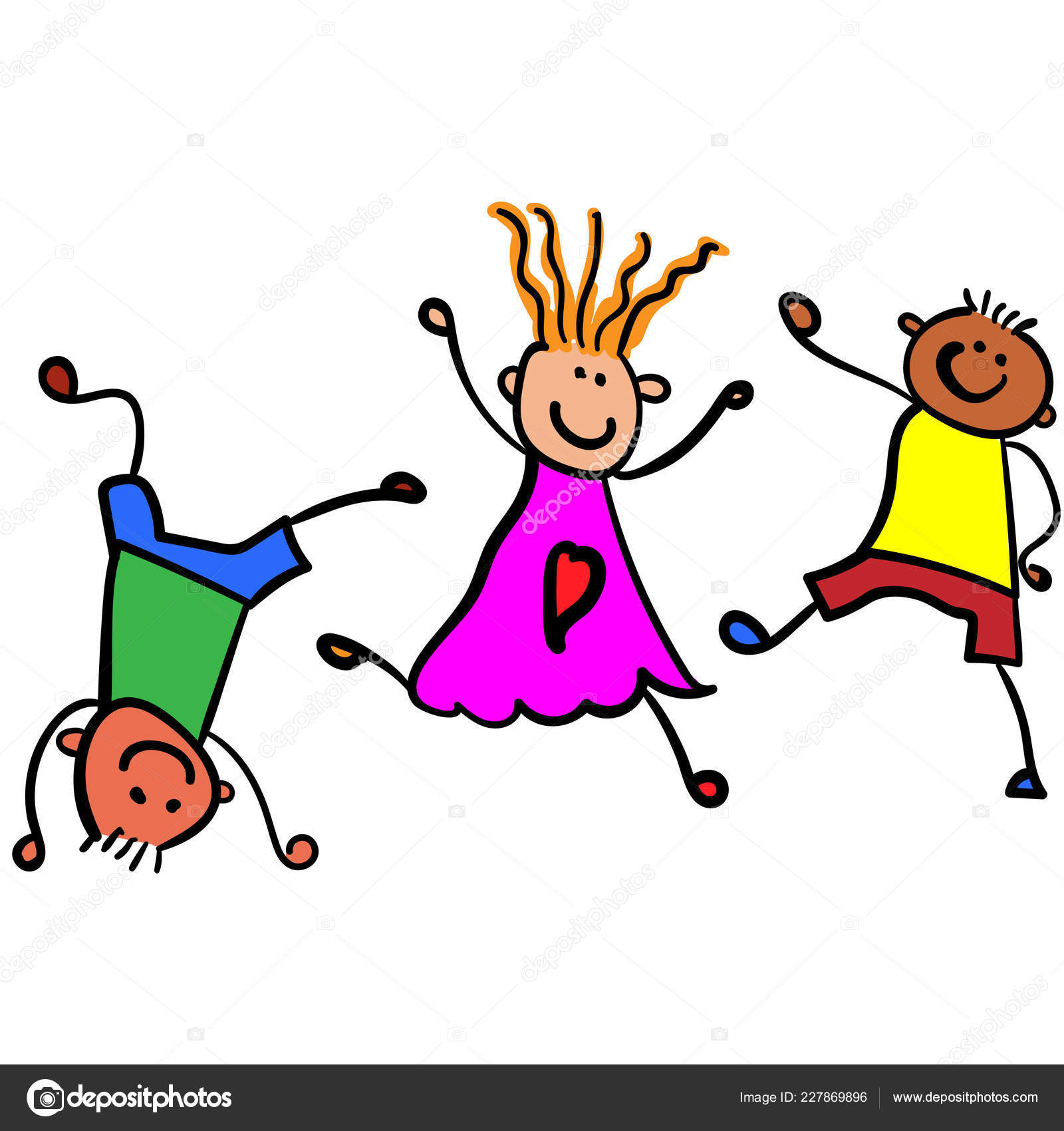 Tre Spelar Barn Stil Barnens Teckning Vektorillustration Isolerade Vit ...