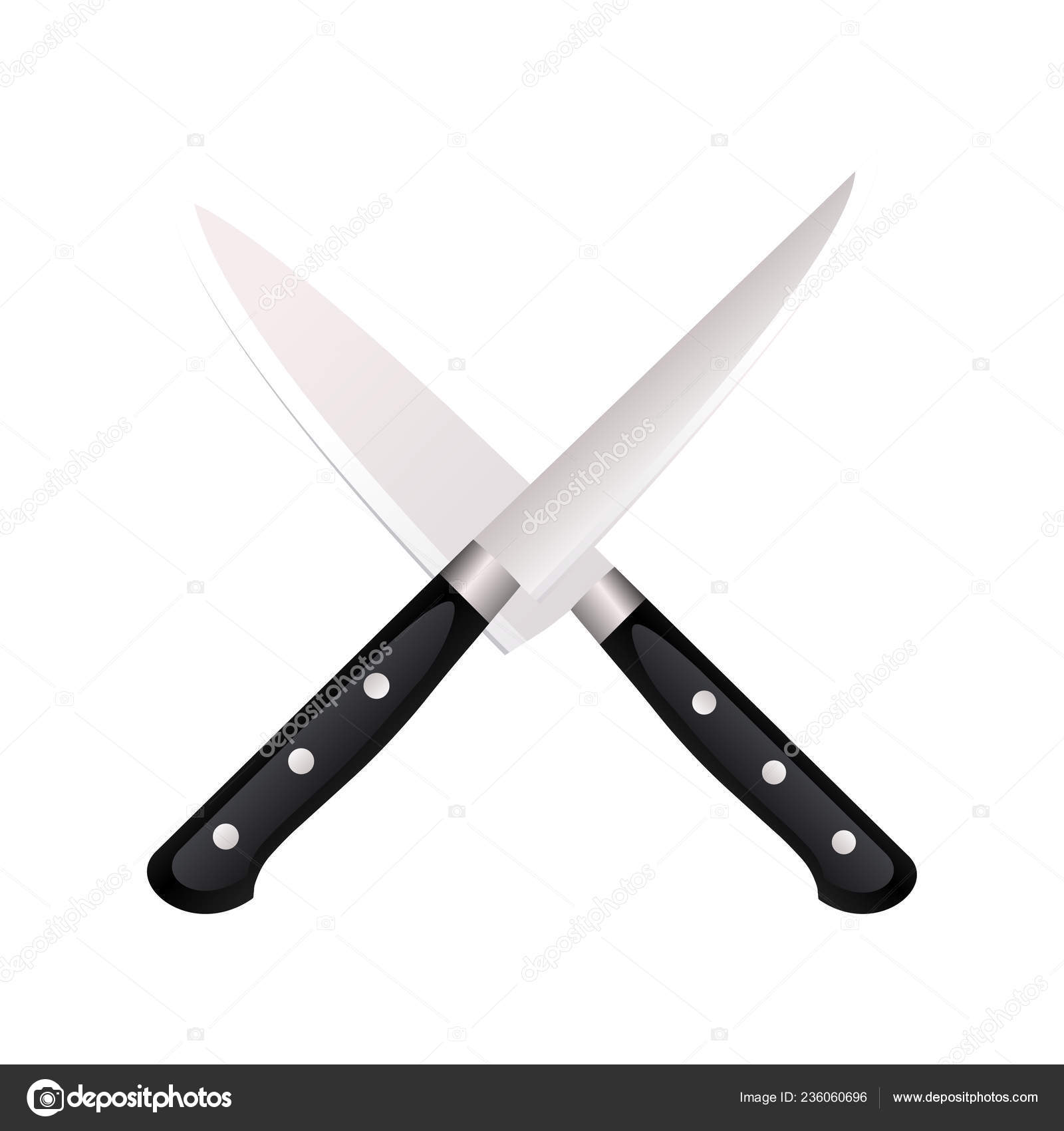 Icon Knives Icon Two Crossed Metallic Kitchen Knives Gray Background ...