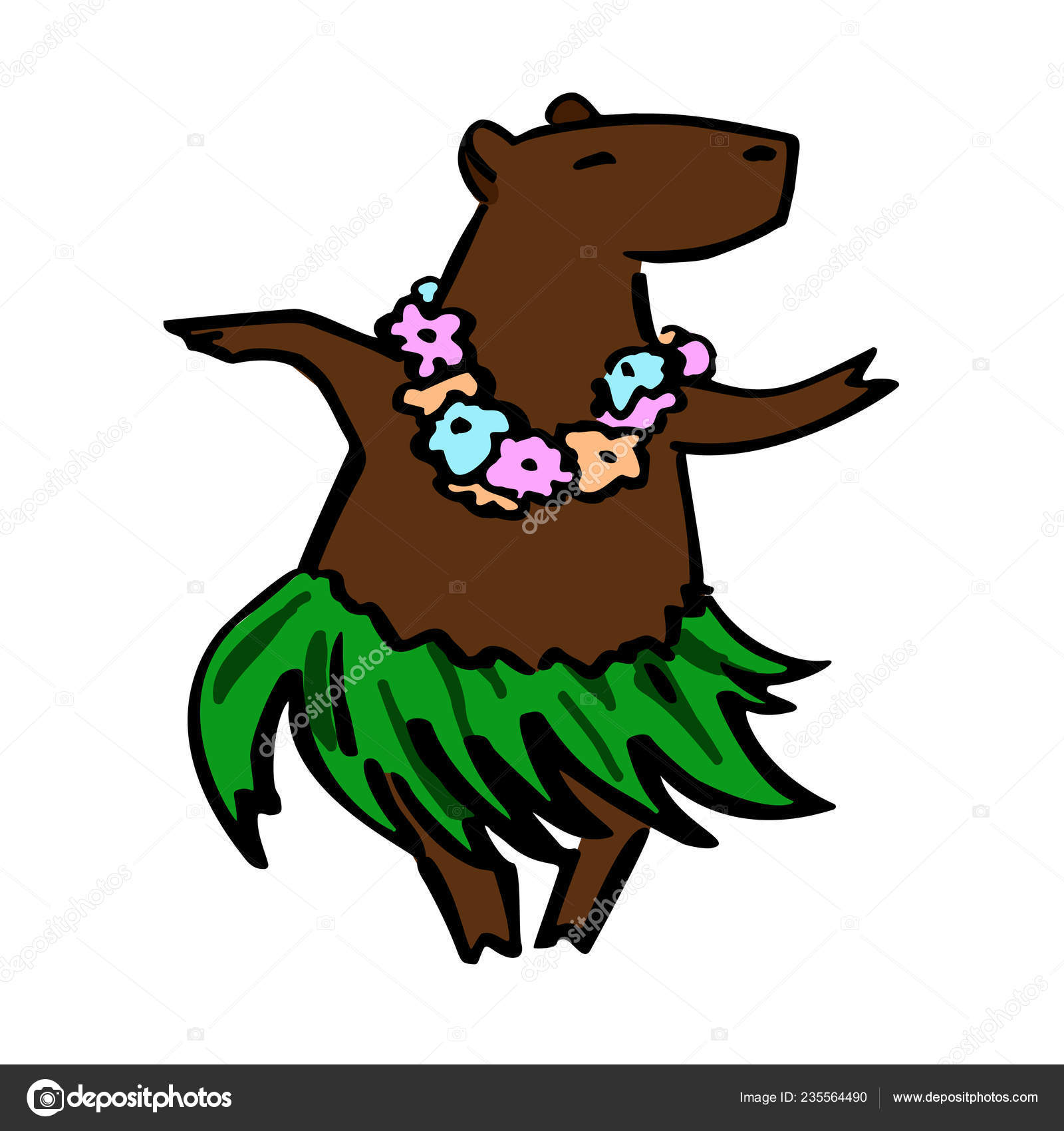 Cute Hawaii costumed dancer cartoon capybara mascot Stock Vector Image ...