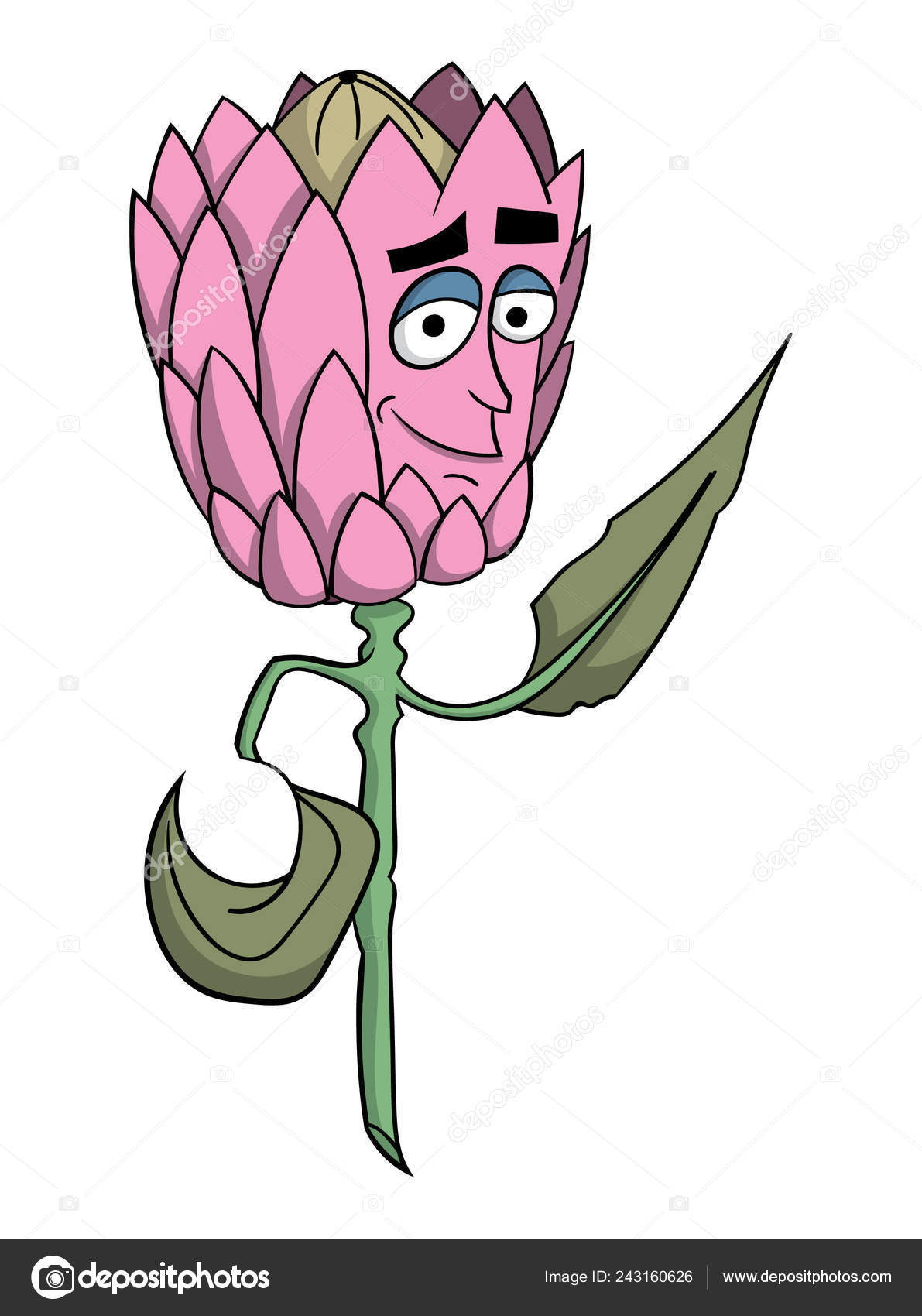 Cartoon Character Beautiful Flower Face Isolated White Background ...