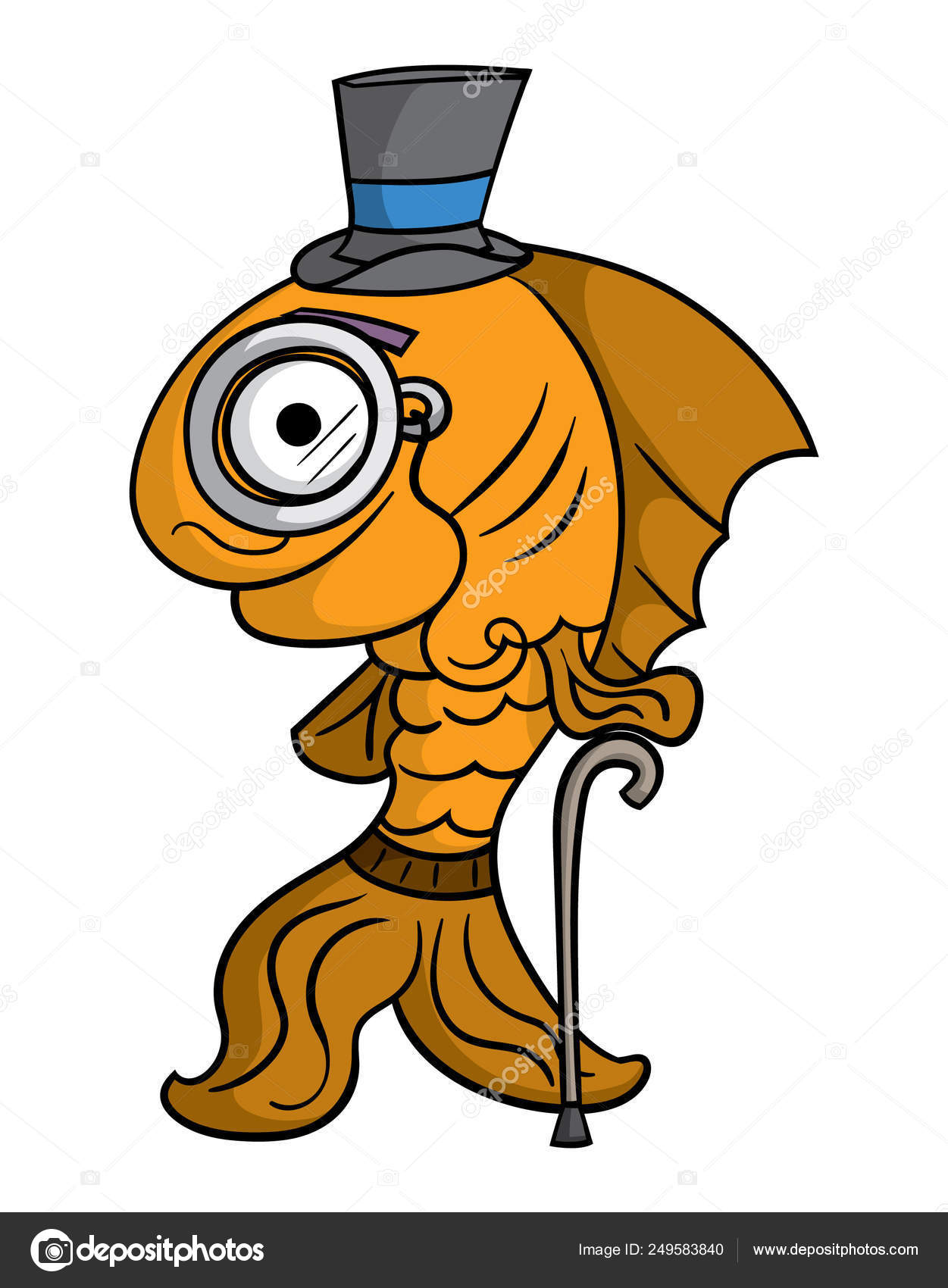 Cartoon Illustration Fish Walking Upright Cane Isolated White ...