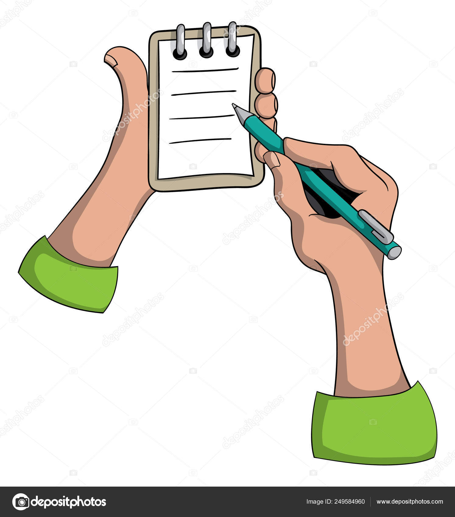 Cartoon Hands Holding Writing Notepad Pen Isolated White Background ...