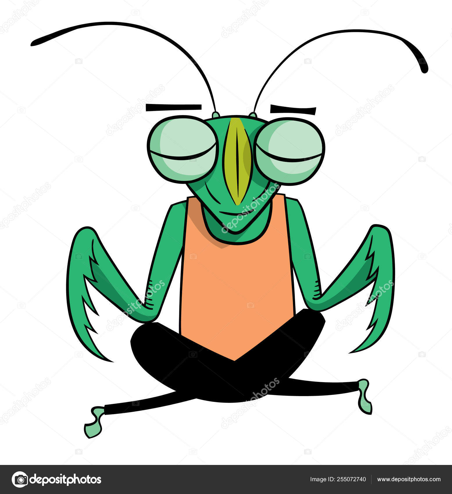 Cartoon Mantis Character Peacefully Meditating Colorful Vector ...