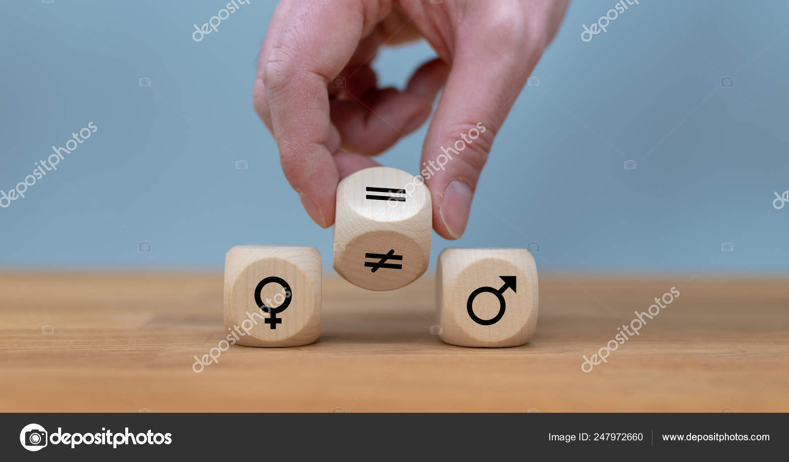 Symbol for gender equality. Hand turns a dice and changes a uneq ...
