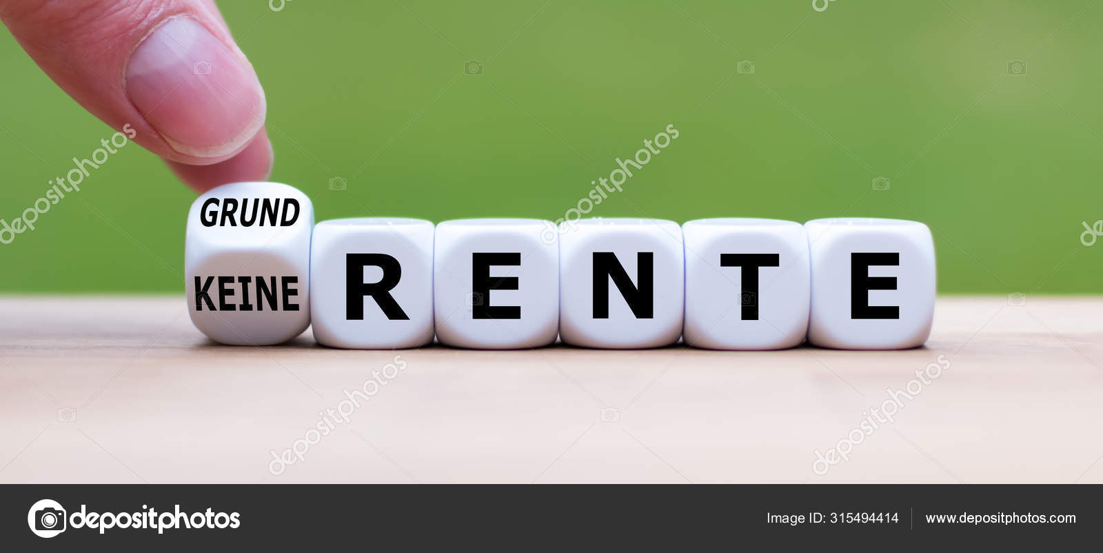 Hand turns a dice and changes the German expression "keine Rente ...