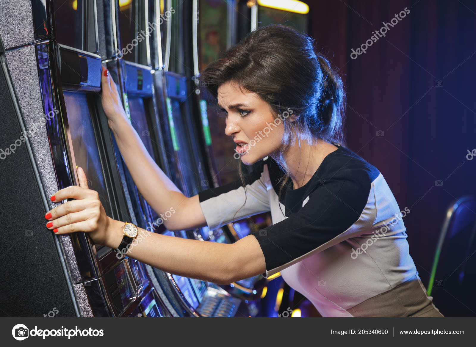 Addicted Gambler Angry Woman Lose Everything Slot Machines Game Casino ...