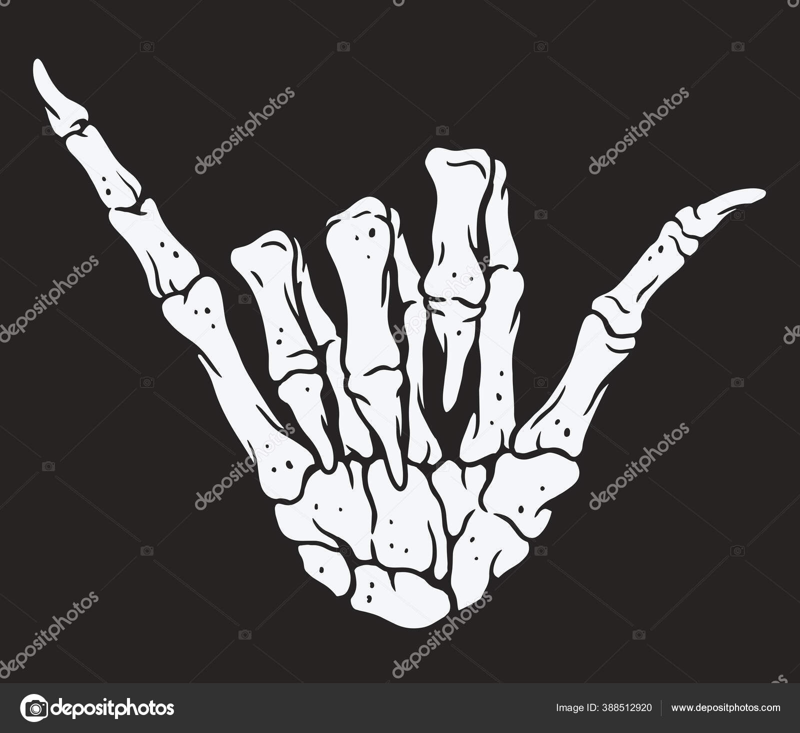 Skeleton Hand Making Hang Loose Sign Vintage Illustration Style Stock ...