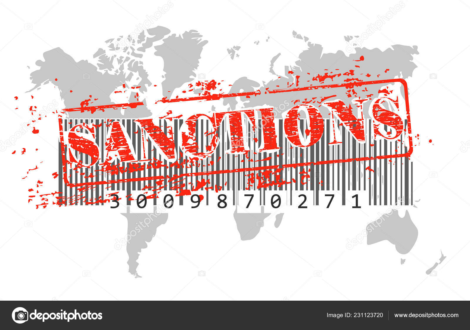 Sanctions Seal Background World Map Barcode Concept Global Crisis Trade ...