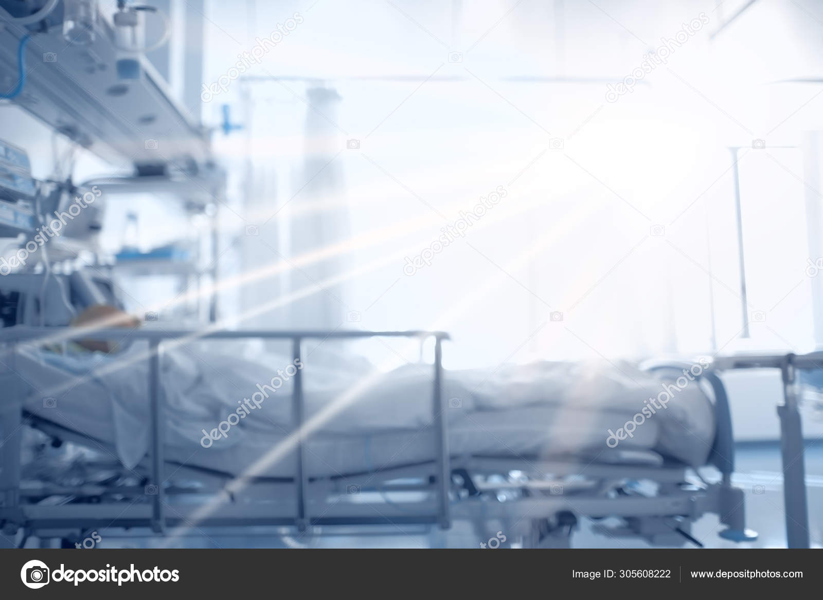 Light illuminating a patient in the ICU, concept of patient emerging ...