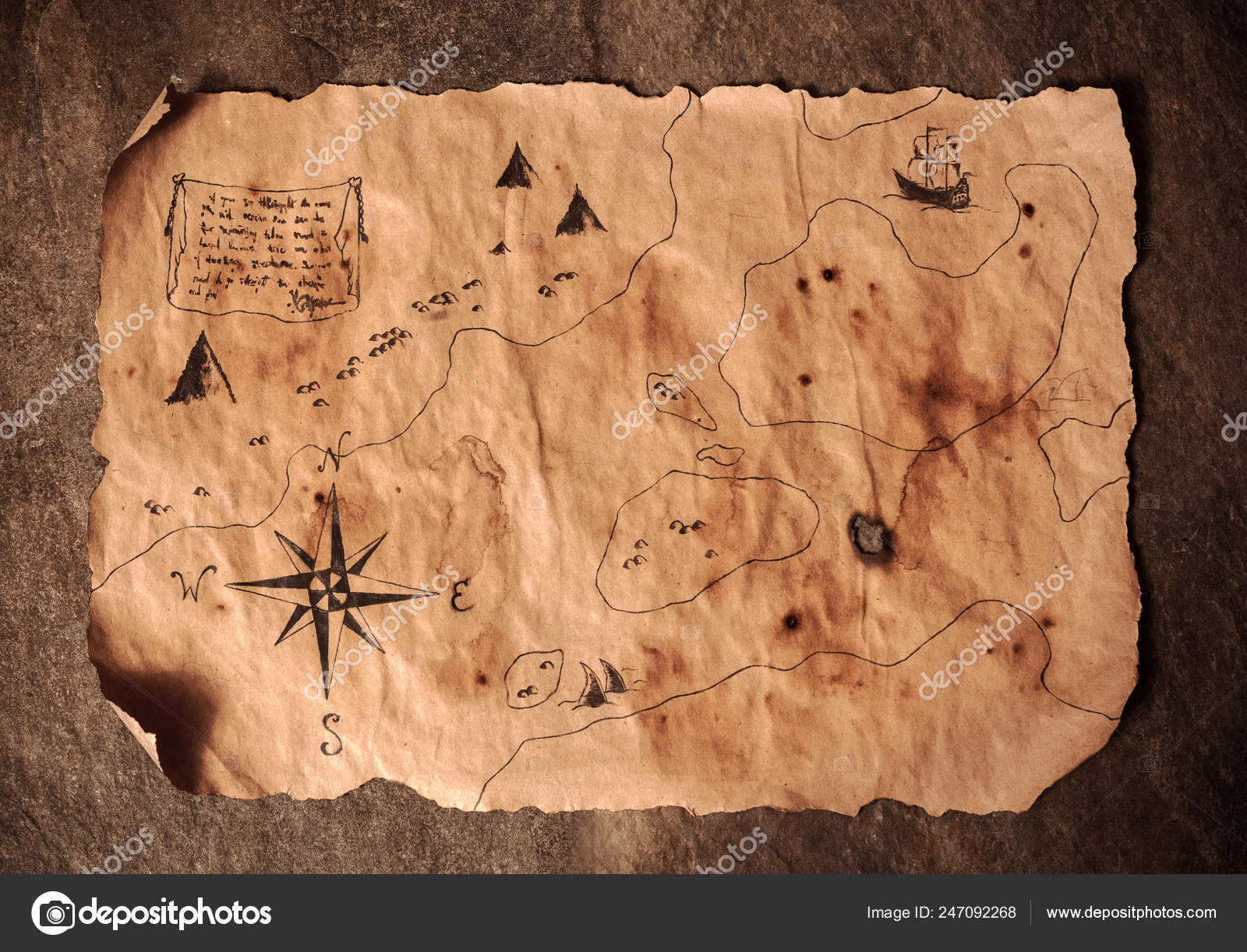 Old Map Stone Table Pirate Map Treasures — Stock Photo © Sergeeva_leka ...