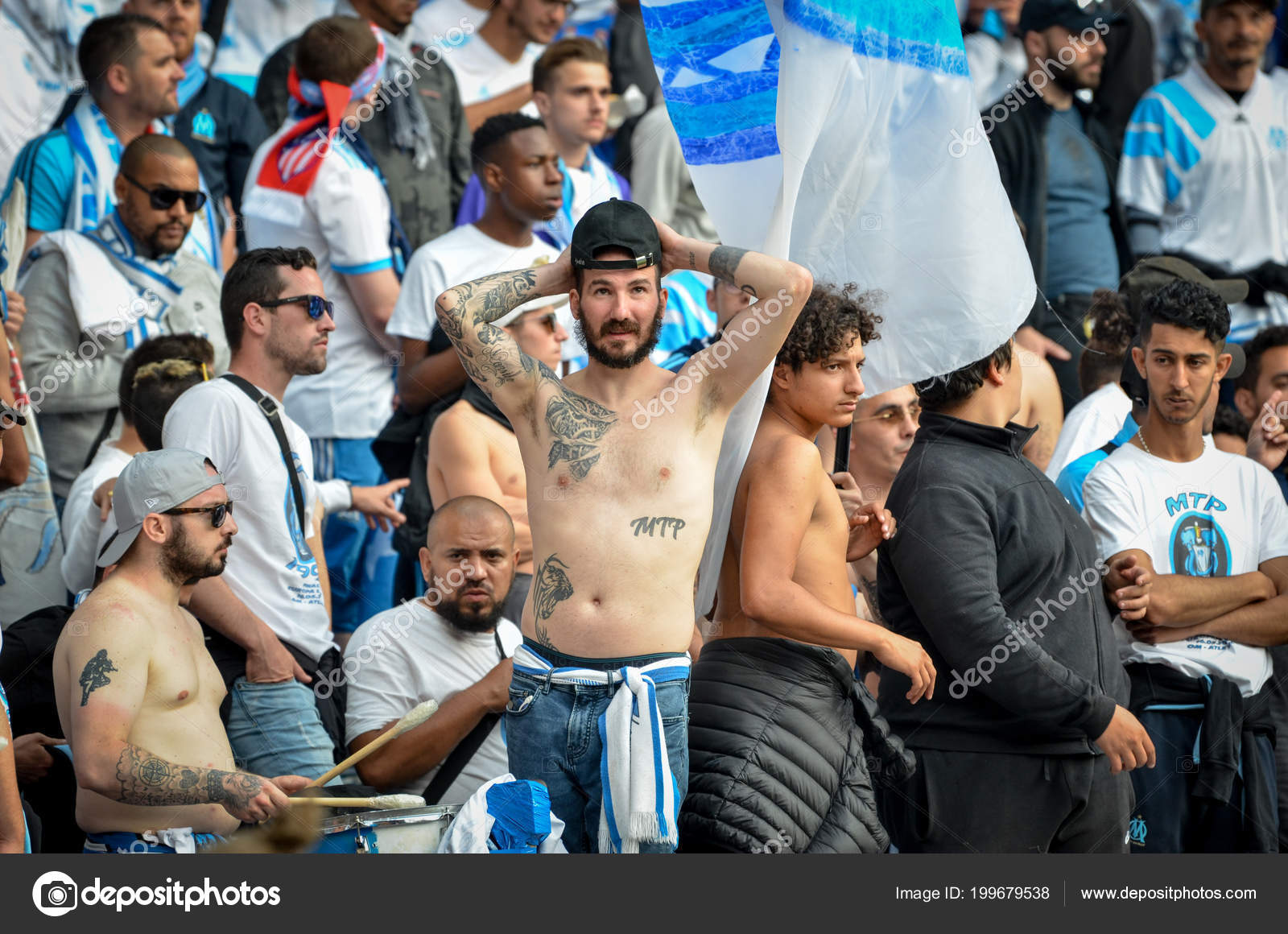 Lyon France May 2018 Olympic Marseille Fans Stands Support Team — Stock ...