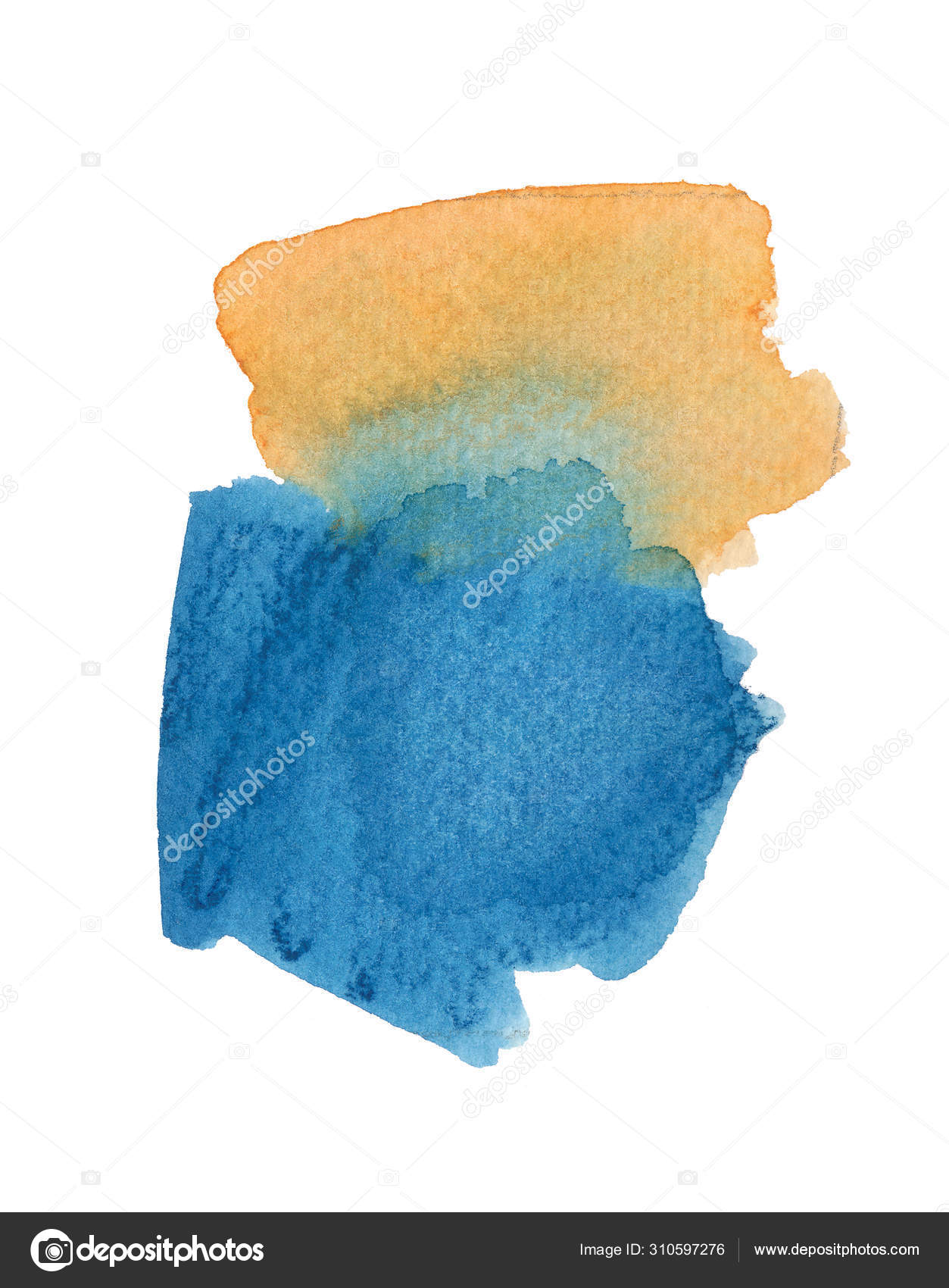 Orange and blue watercolor shape isolated on white background. Hand ...