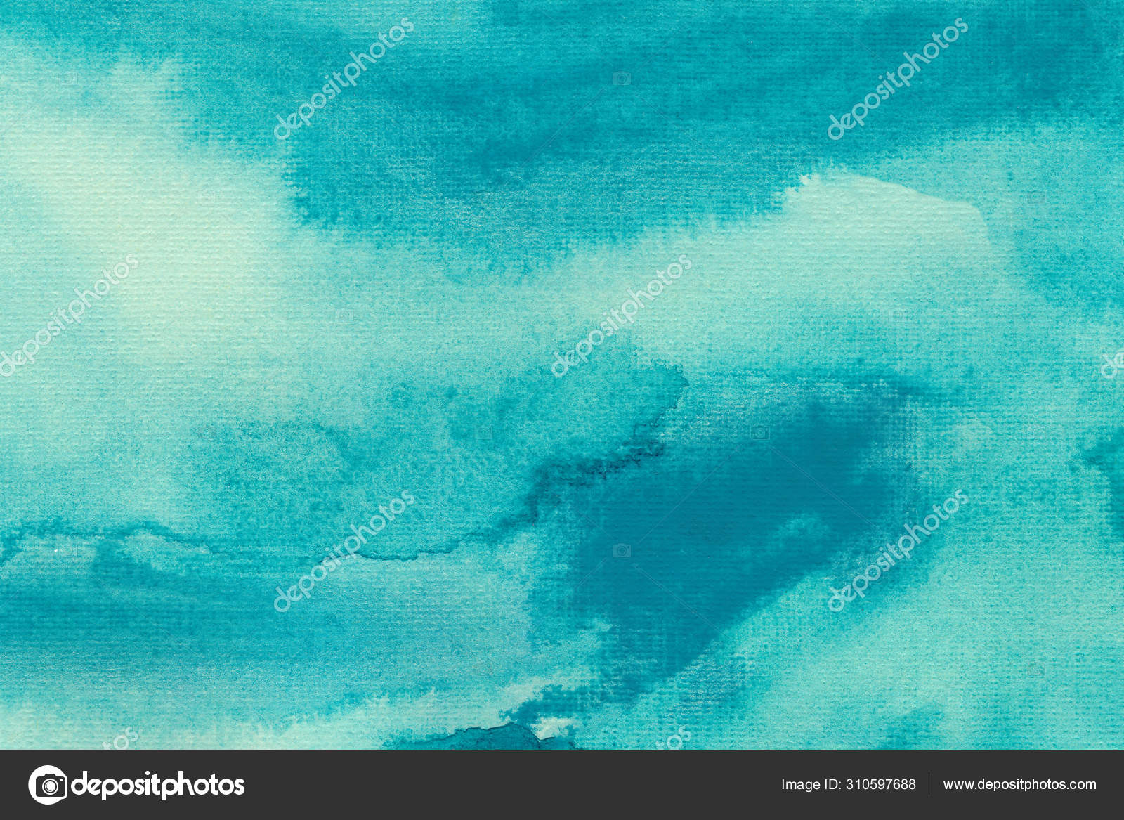 Turquoise splash watercolor texture background. Hand drawn vivid ...