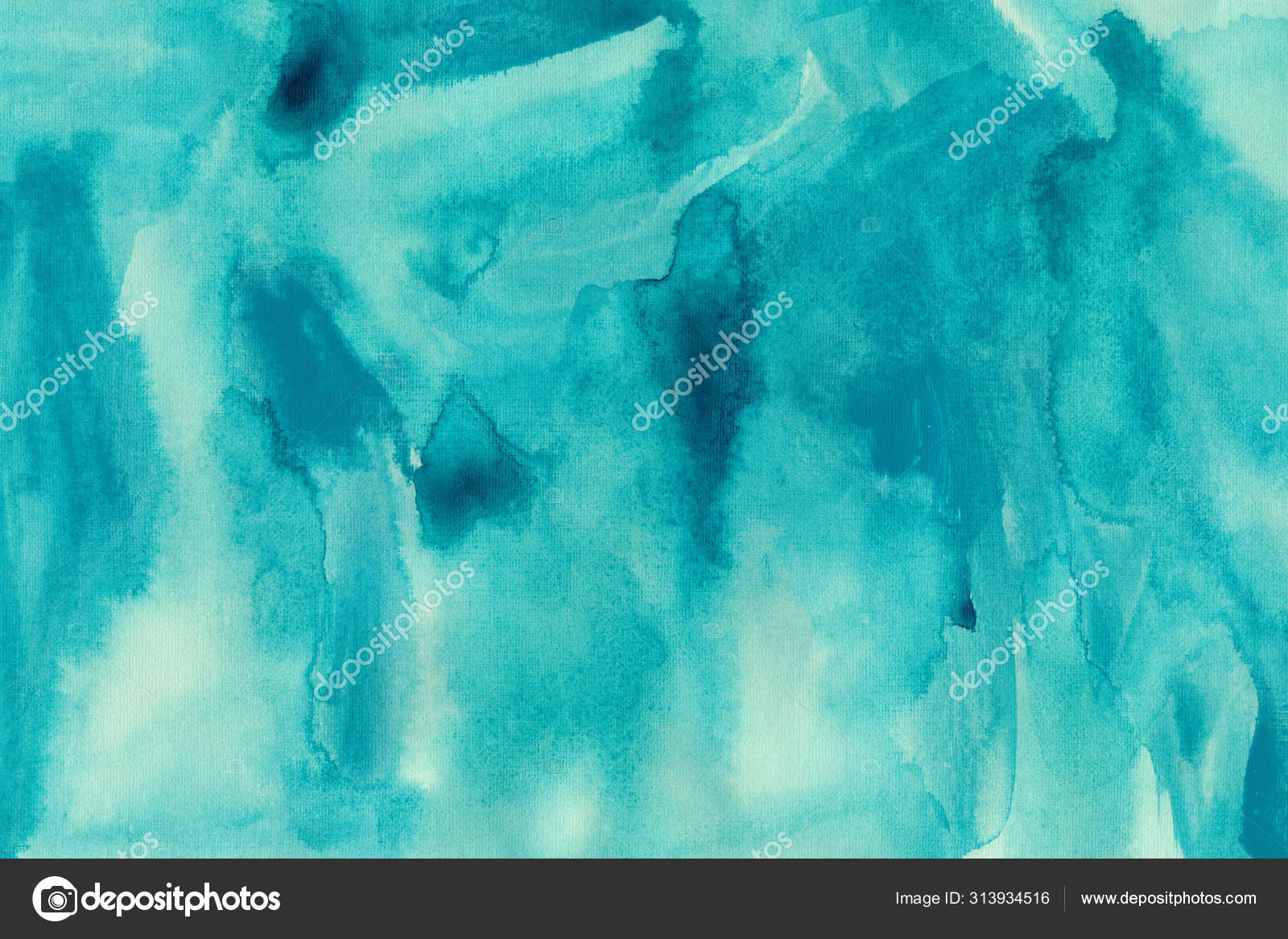 Turquoise splash watercolor texture background. Hand drawn vivid ...