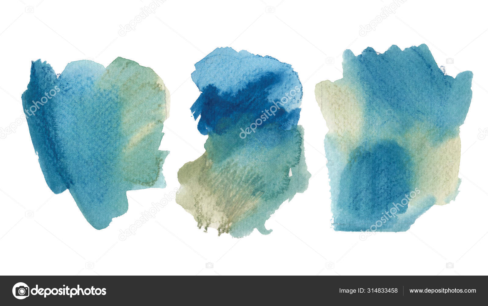 Collection of bright colorful watercolor shapes. Hand drawn blue and ...