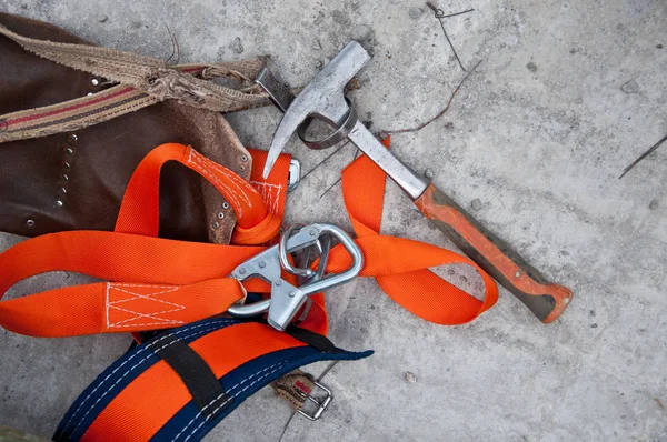 Bricklayer tools on the background of a concrete slab. Hand tools used ...