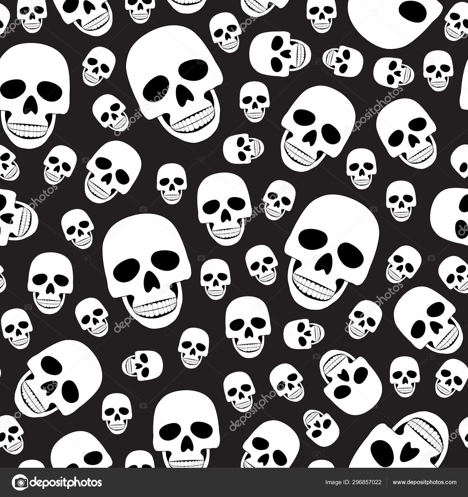 Skull Seamless Pattern Black Background Halloween Skull Pattern ...
