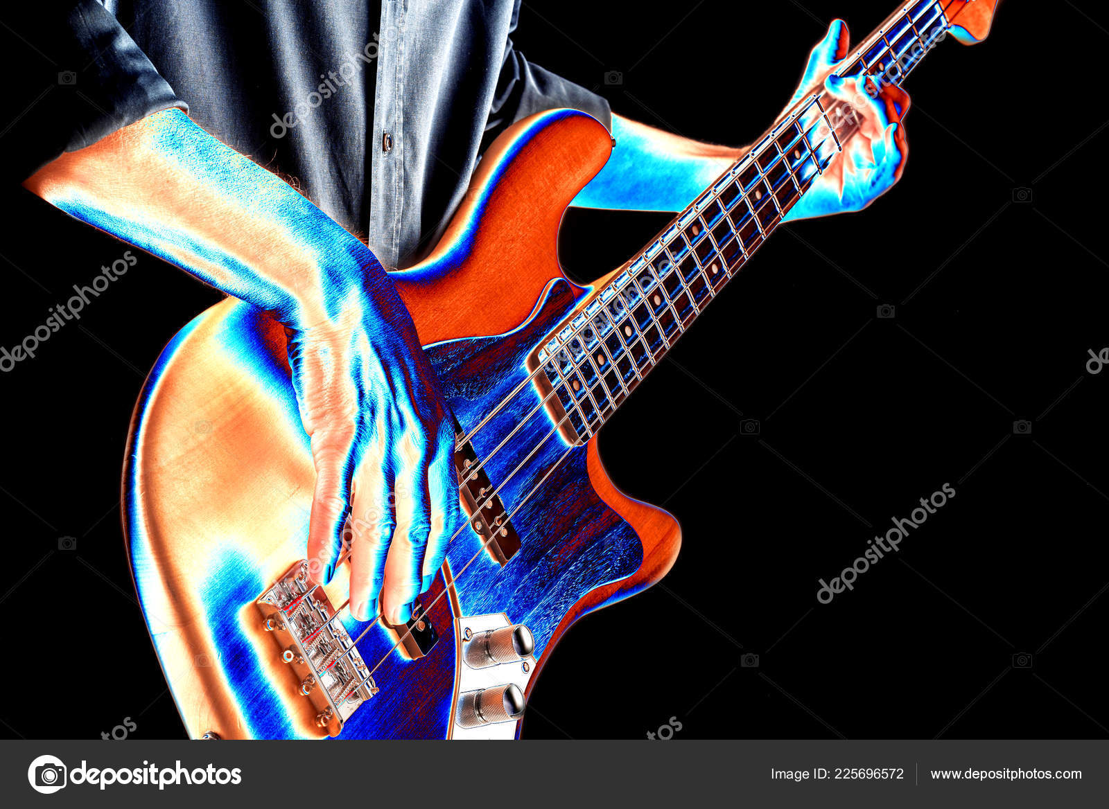 Psychedelic Acid Image Bassist Playing Electric Bass Guitar — Stock ...
