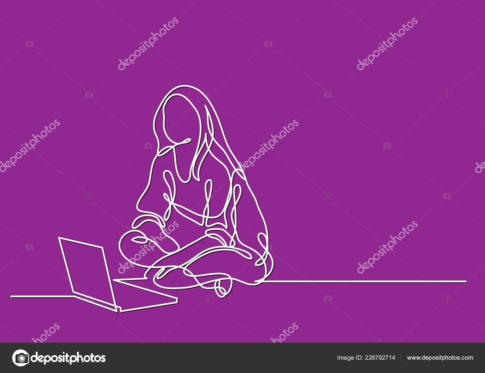 One Line Drawing Woman Sitting Laptop Computer Stock Vector Image by ...