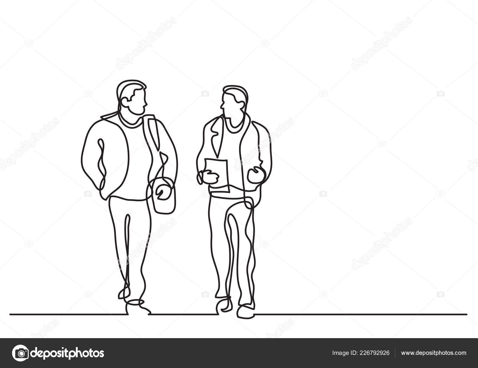 One Line Drawing Two Men Walking Talking Stock Vector by ©OneLineStock ...