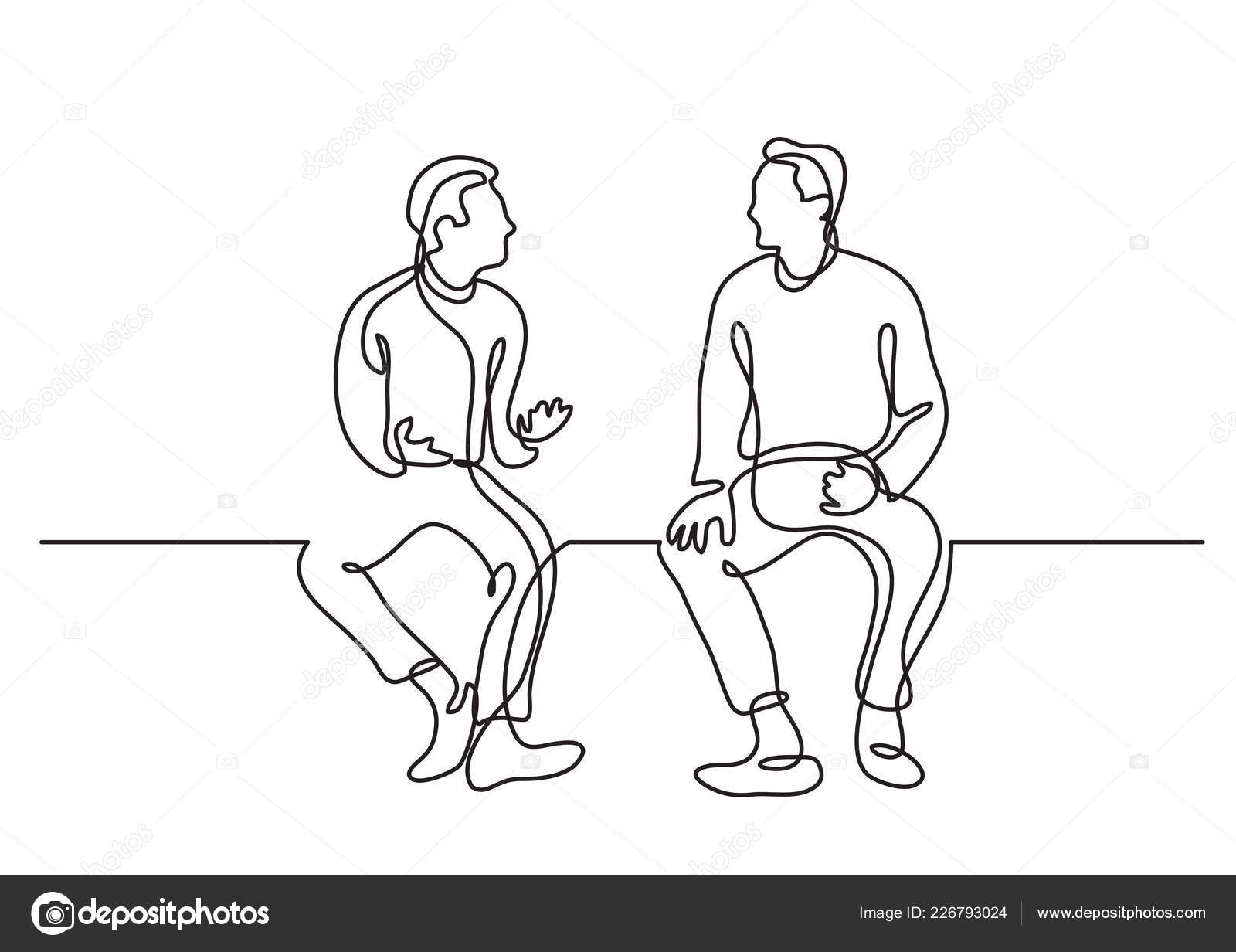 One Line Drawing Two Sitting Men Talking Stock Vector Image by ...