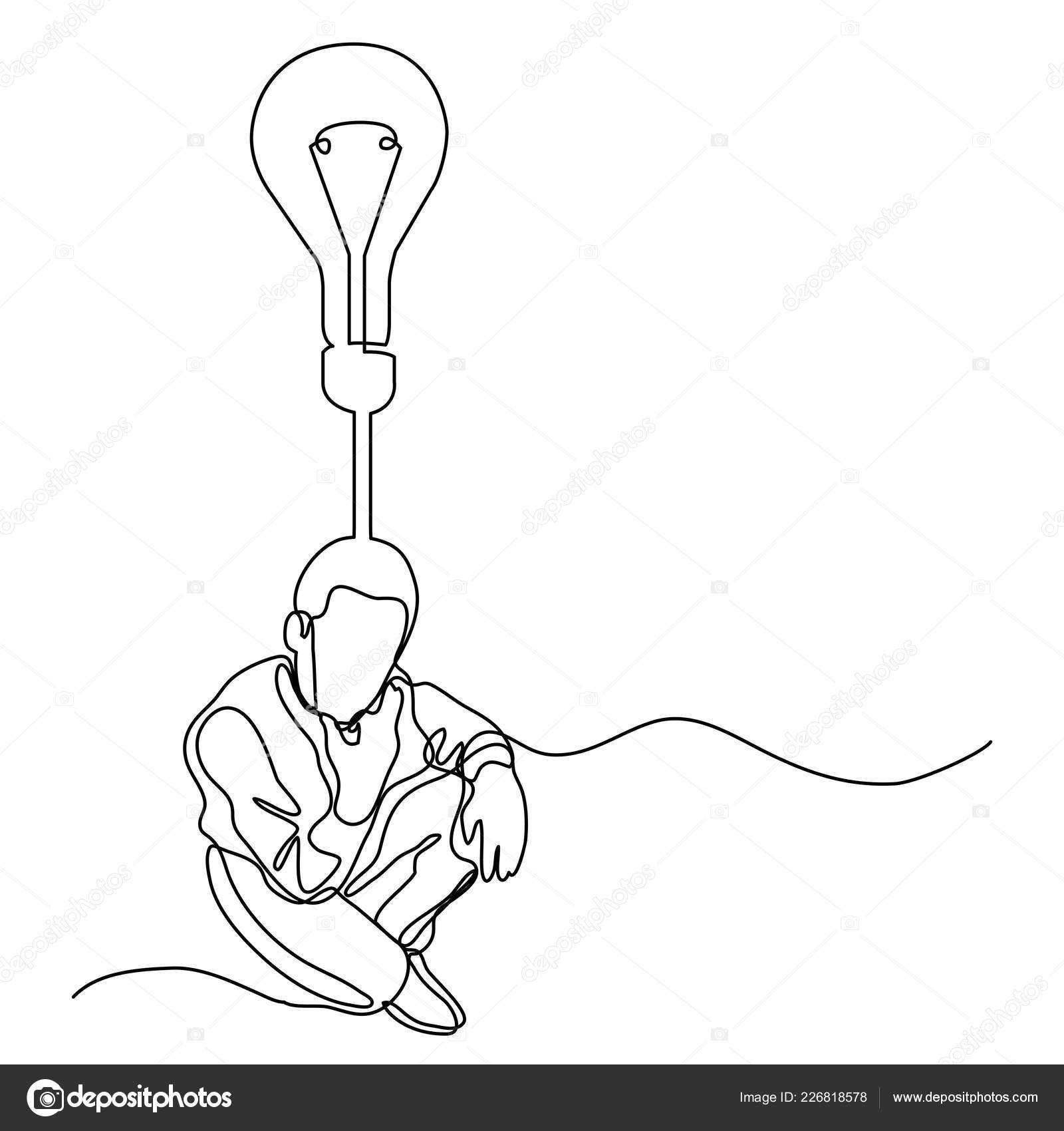 Continuous Line Drawing Sitting Man Thinking Idea Stock Vector Image by ...