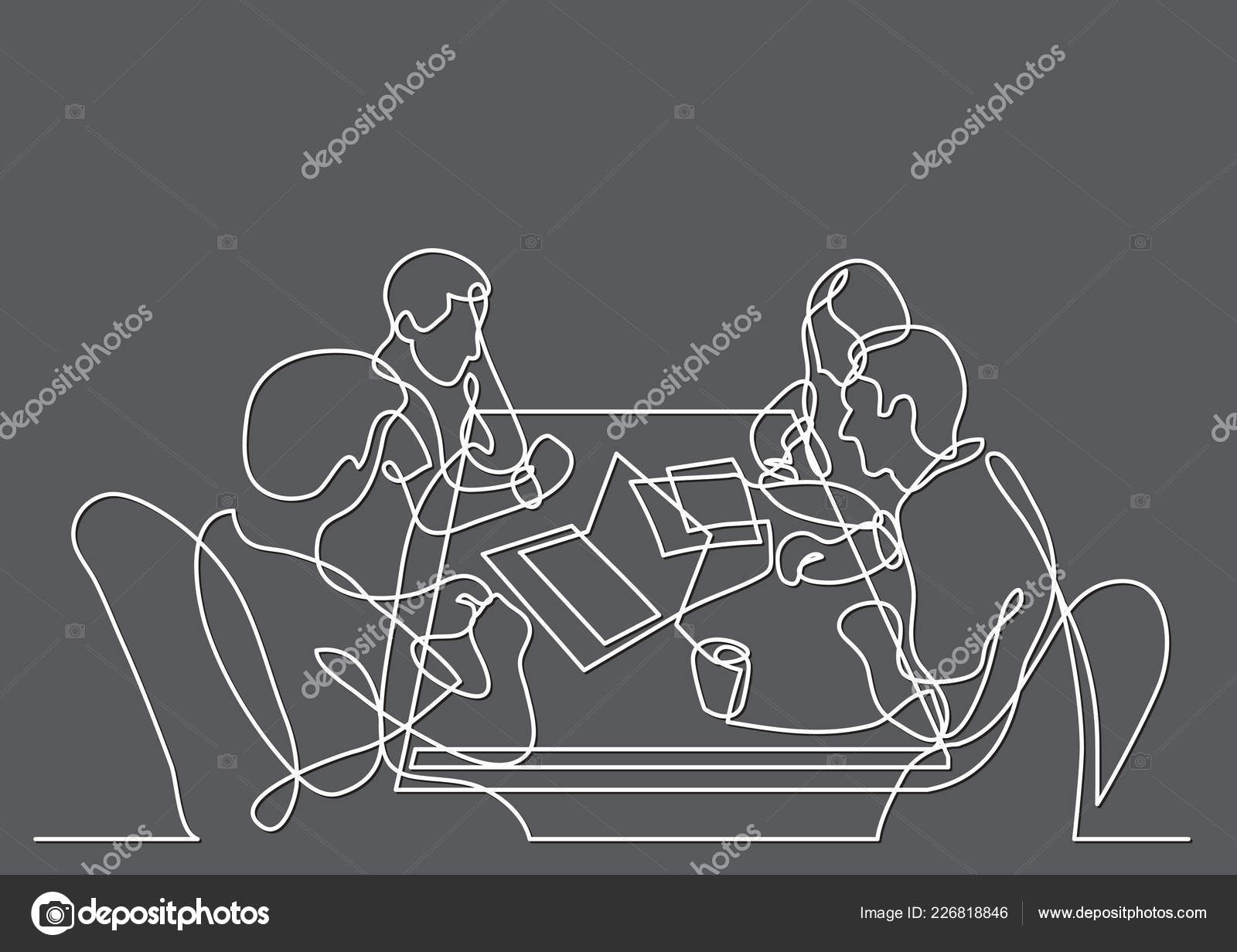 Continuous Line Drawing Four Team Members Working Together Stock Vector ...