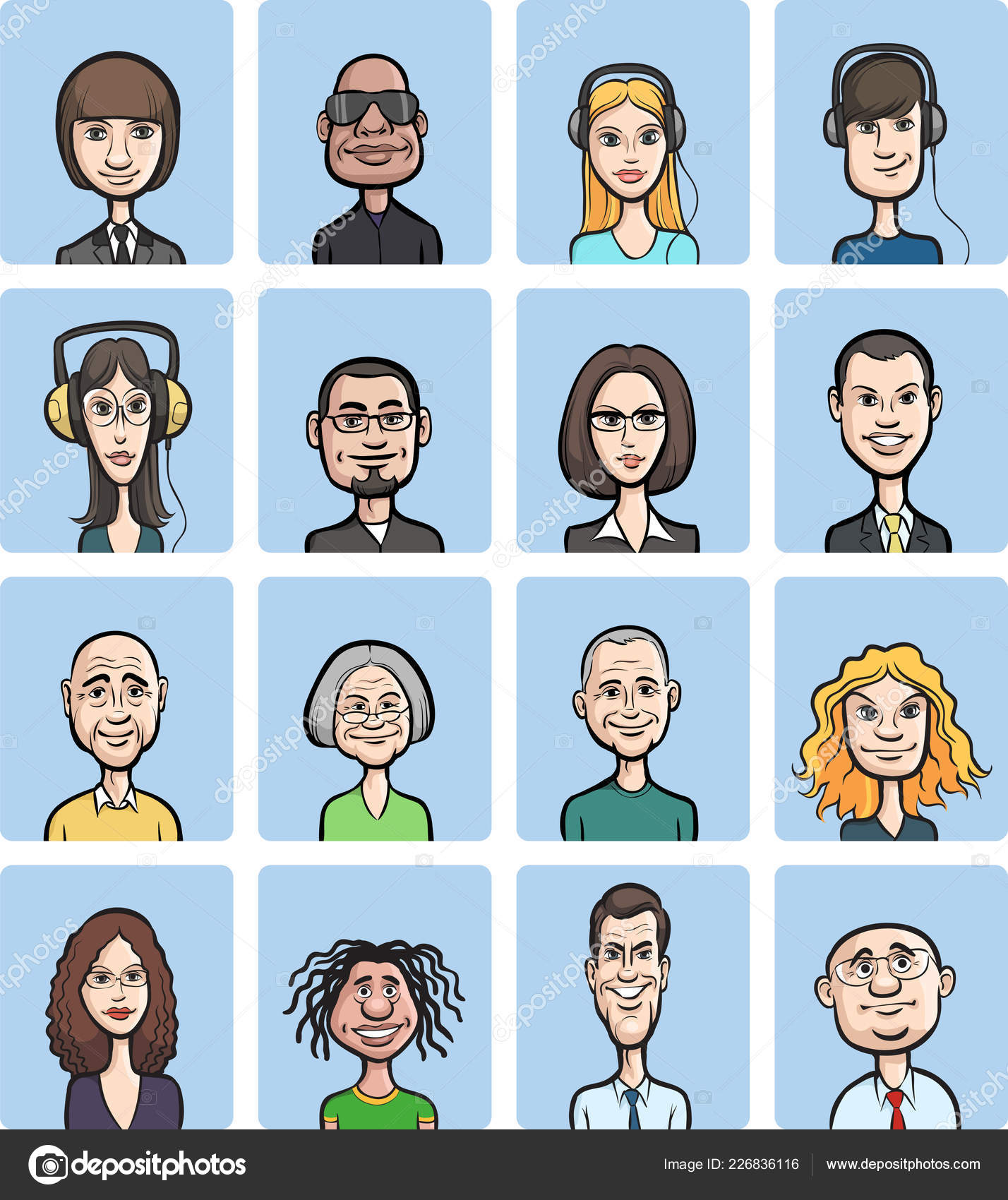 Vector Illustration Funny Cartoon Faces Collection Easy Edit Layered ...