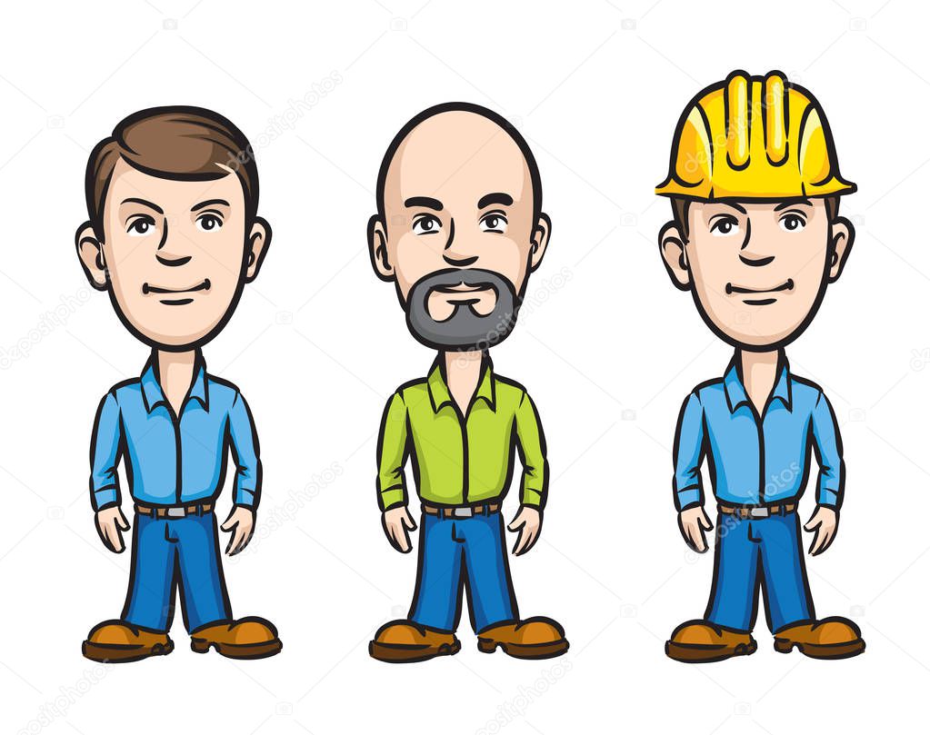 Ilustración vectorial de tres trabajadores de dibujos animados. Fácil ...