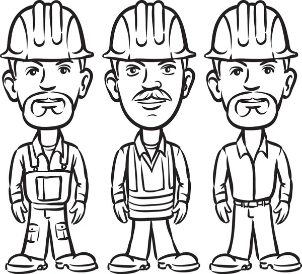 Whiteboard Drawing Three Cartoon Workers Pointing Waving Injured Stock ...