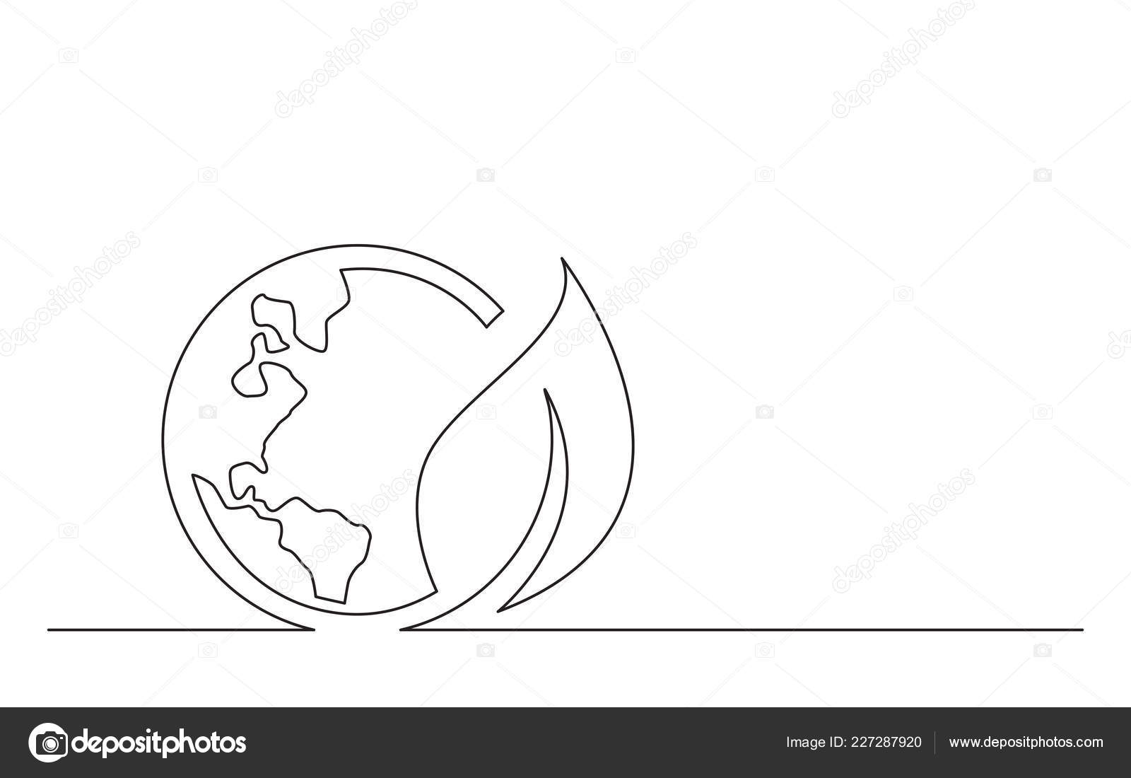 Continuous Line Concept Sketch Drawing Green Energy Planet Earth Symbol ...