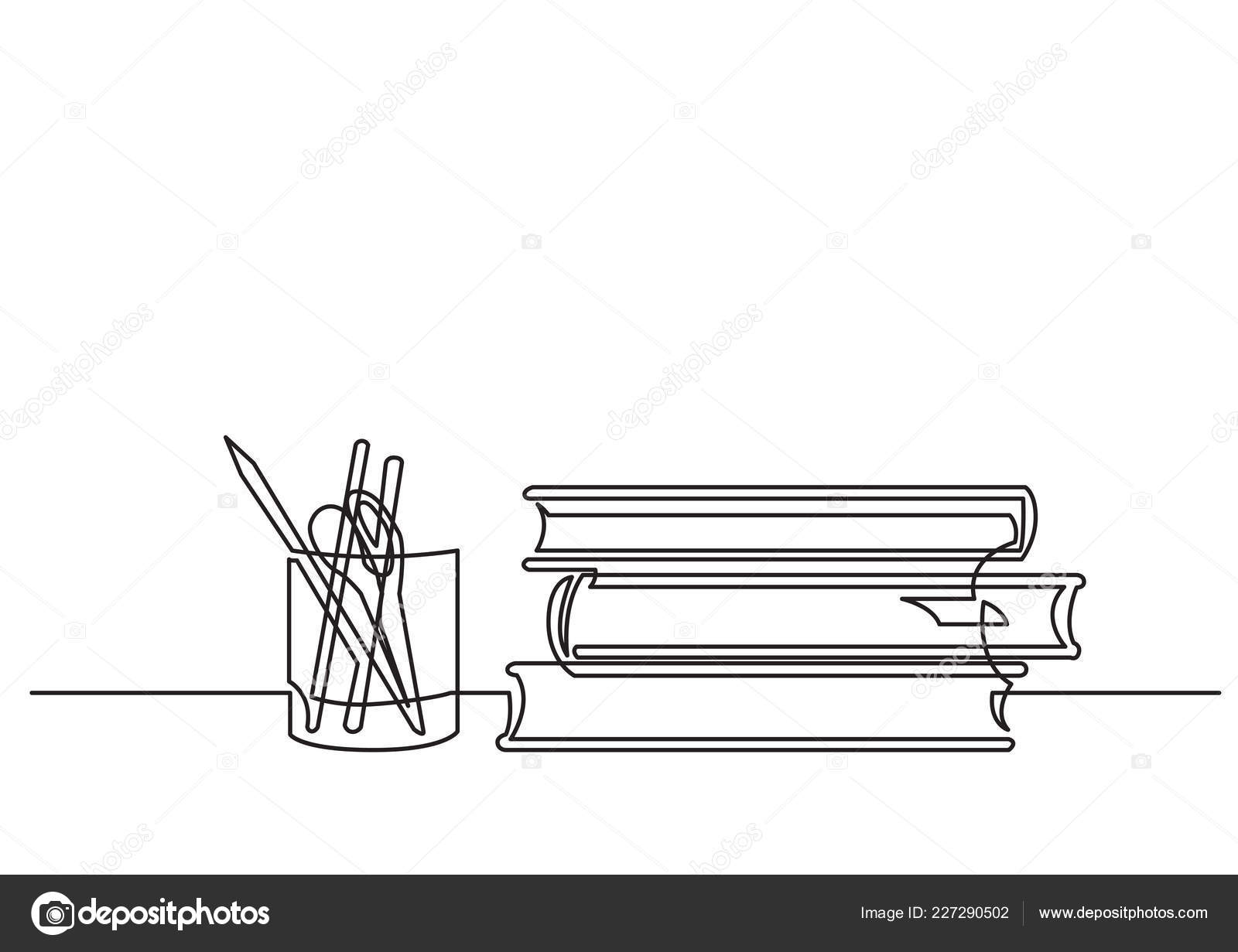 Dibujo Línea Continua Libros Lápices Vector de stock por ©OneLineStock ...