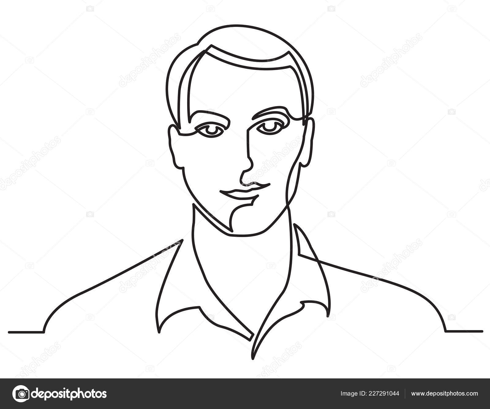 Continuous Line Drawing Positive Man Portrait White Background Stock ...