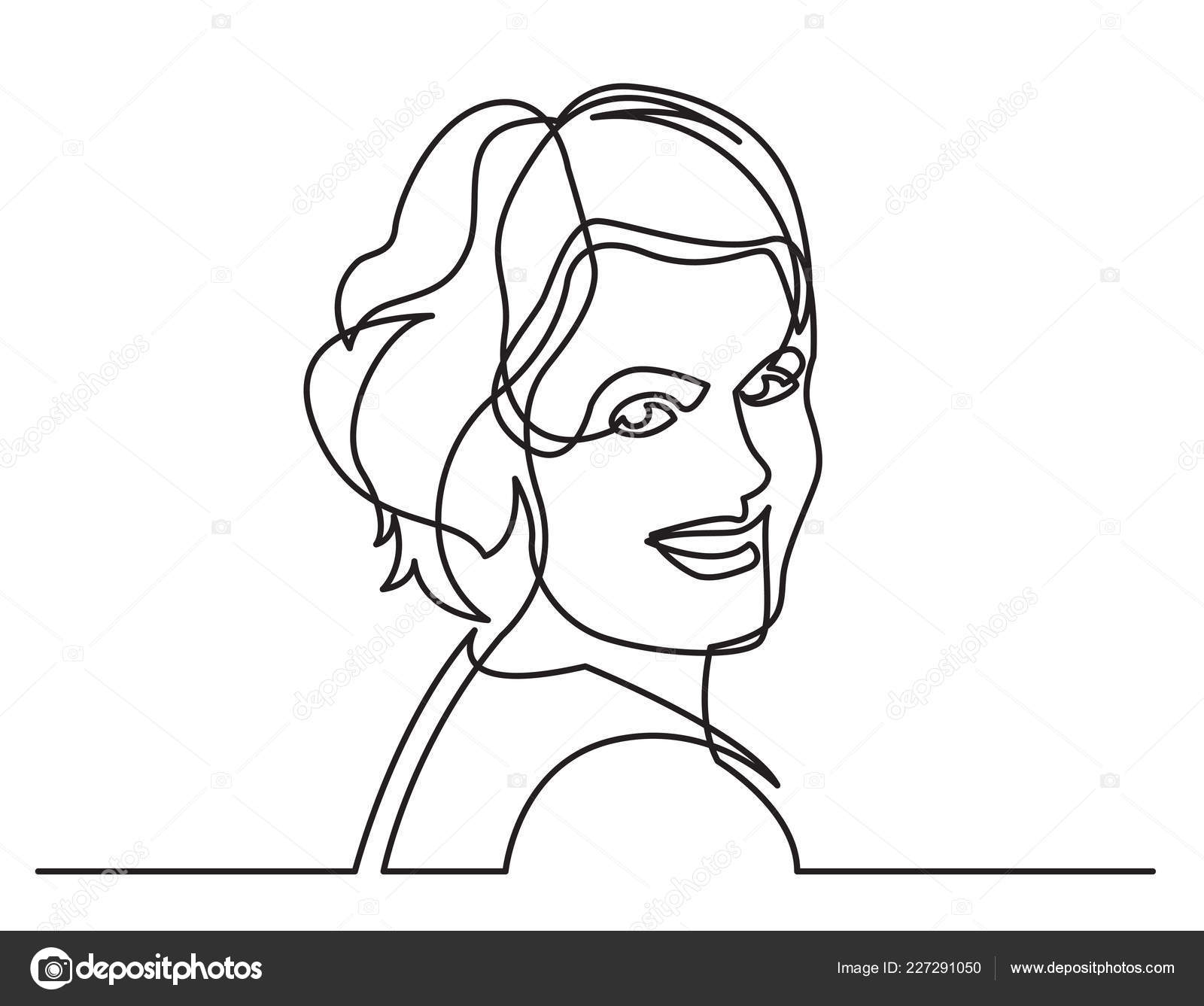 Continuous Line Drawing Happy Woman White Background Stock Vector Image ...