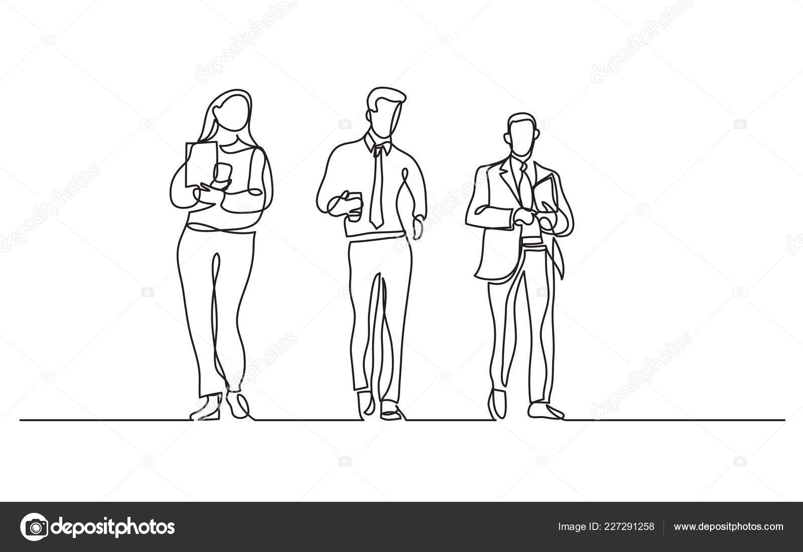 Continuous Line Drawing Business Team Walking Together Discussing Work ...