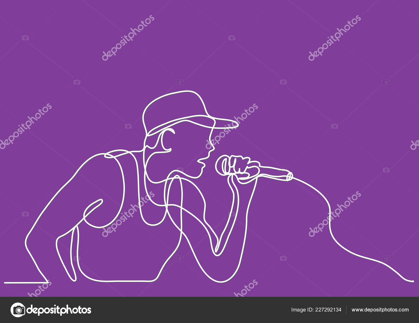 Continuous Line Drawing Singer Microphone Stock Vector Image By